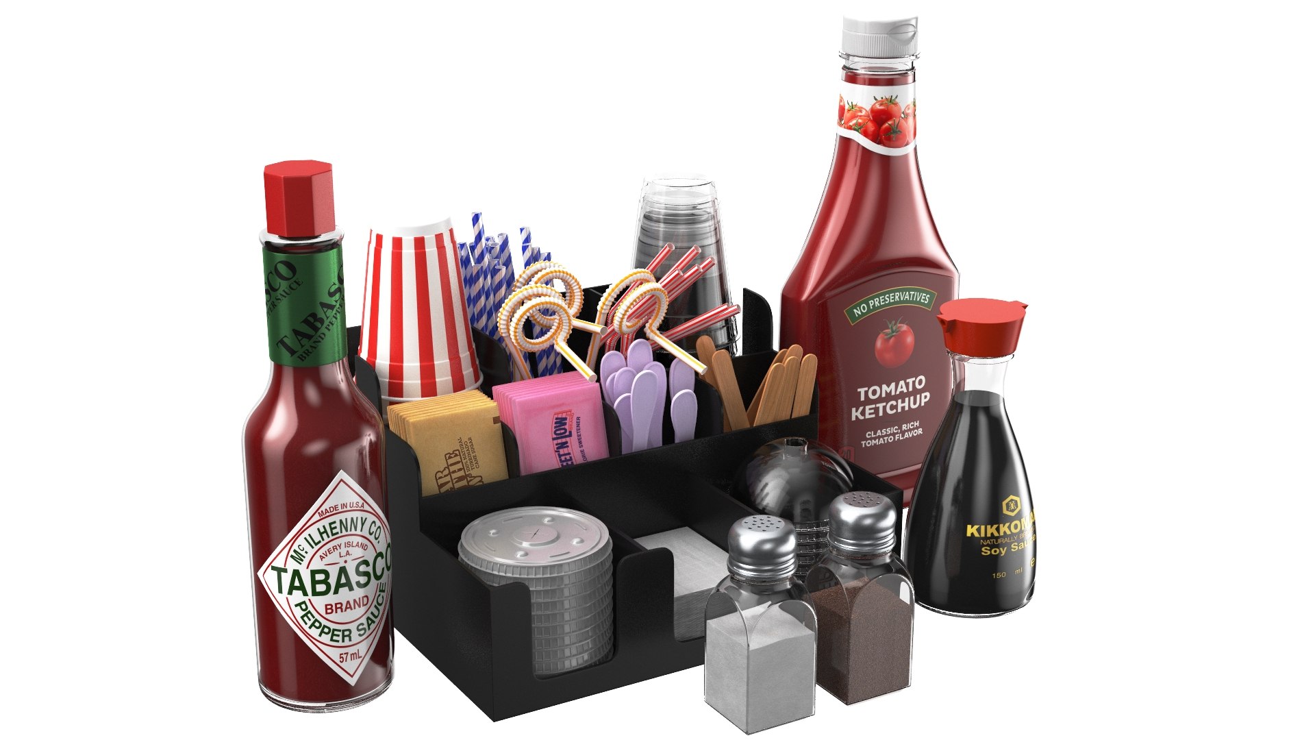 Condiments With Cup And Straws Organizer 3D model - TurboSquid 1986369