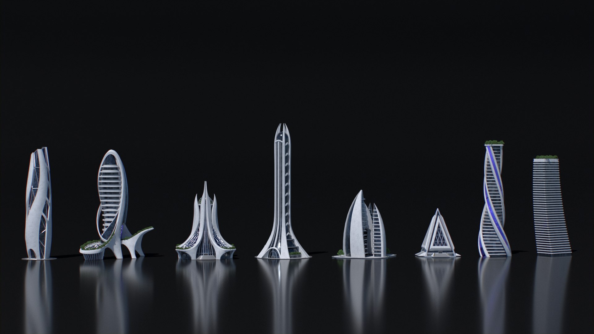 Futuristic City Utopian Buildings Kit 3D Model - TurboSquid 2283841