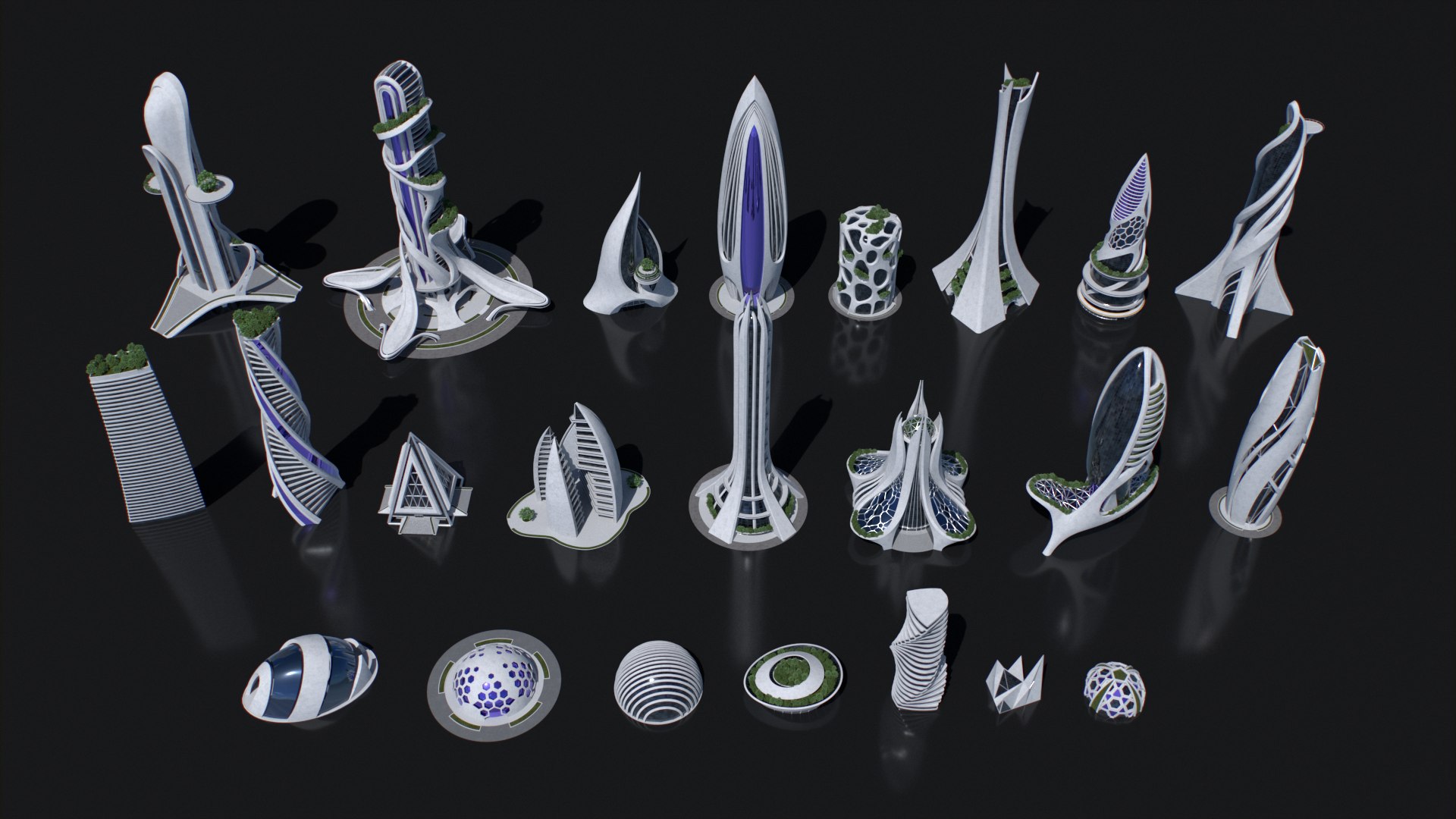 Futuristic City Utopian Buildings Kit 3D Model - TurboSquid 2283841