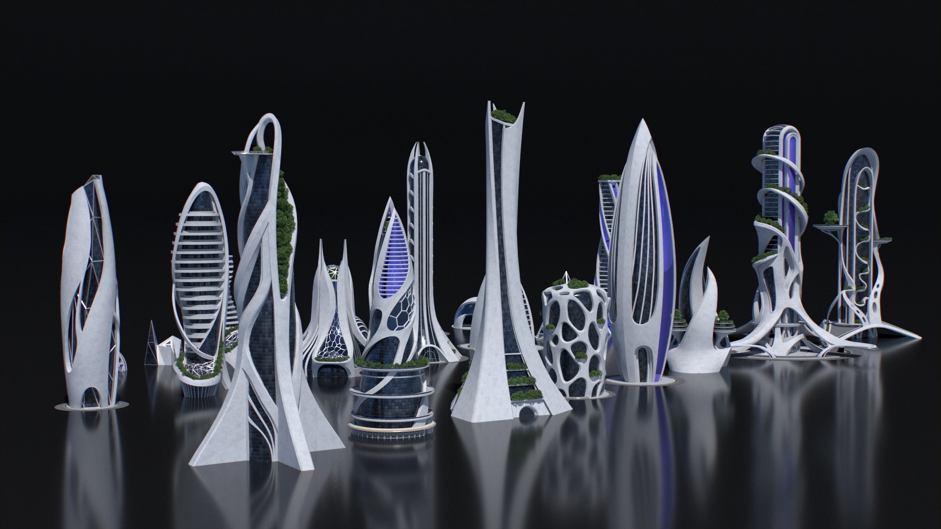 Futuristic City Utopian Buildings Kit 3D Model - TurboSquid 2283841