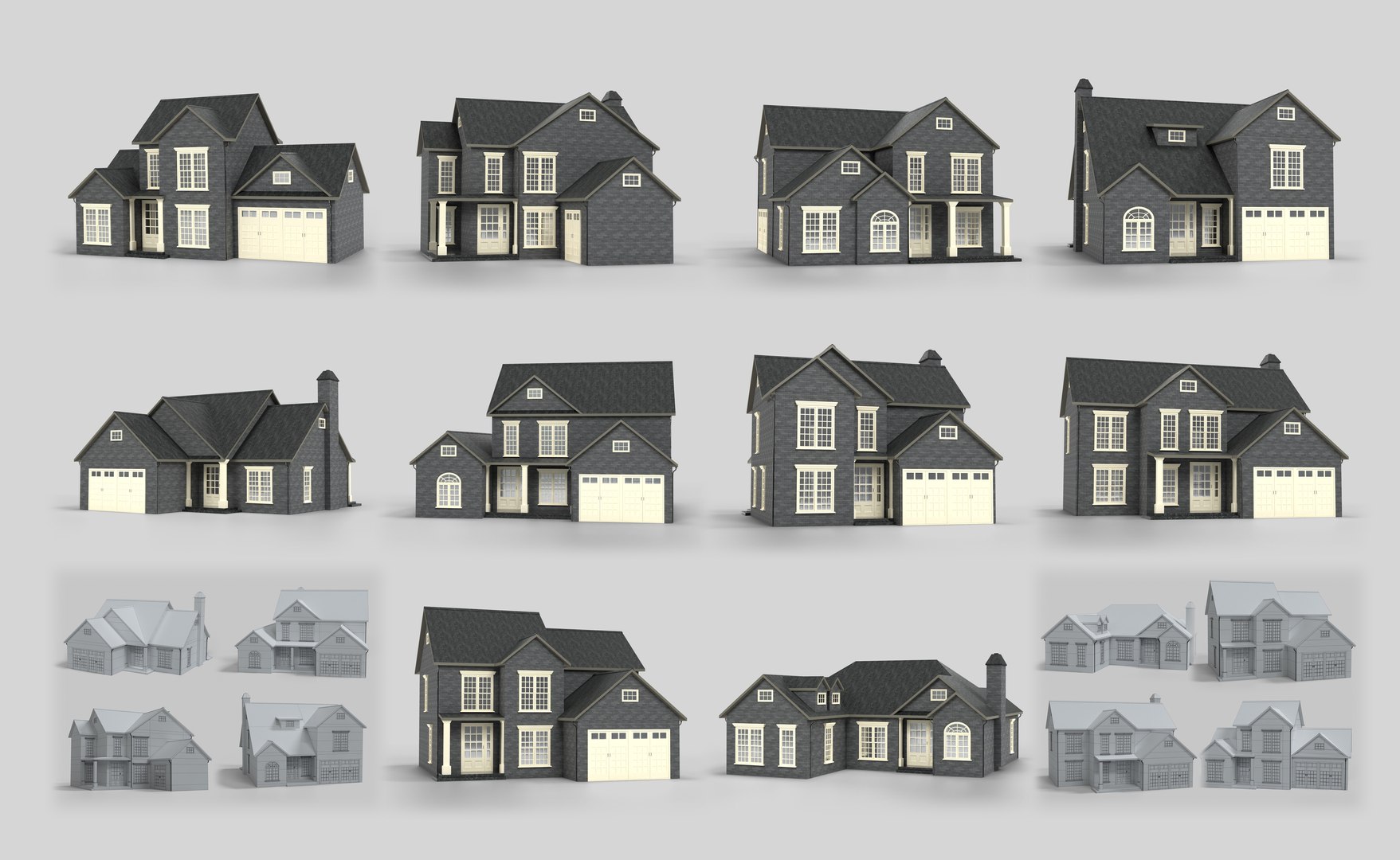 3D Model Neighborhood Houses Collection 10 Pack T1 - TurboSquid 2215195