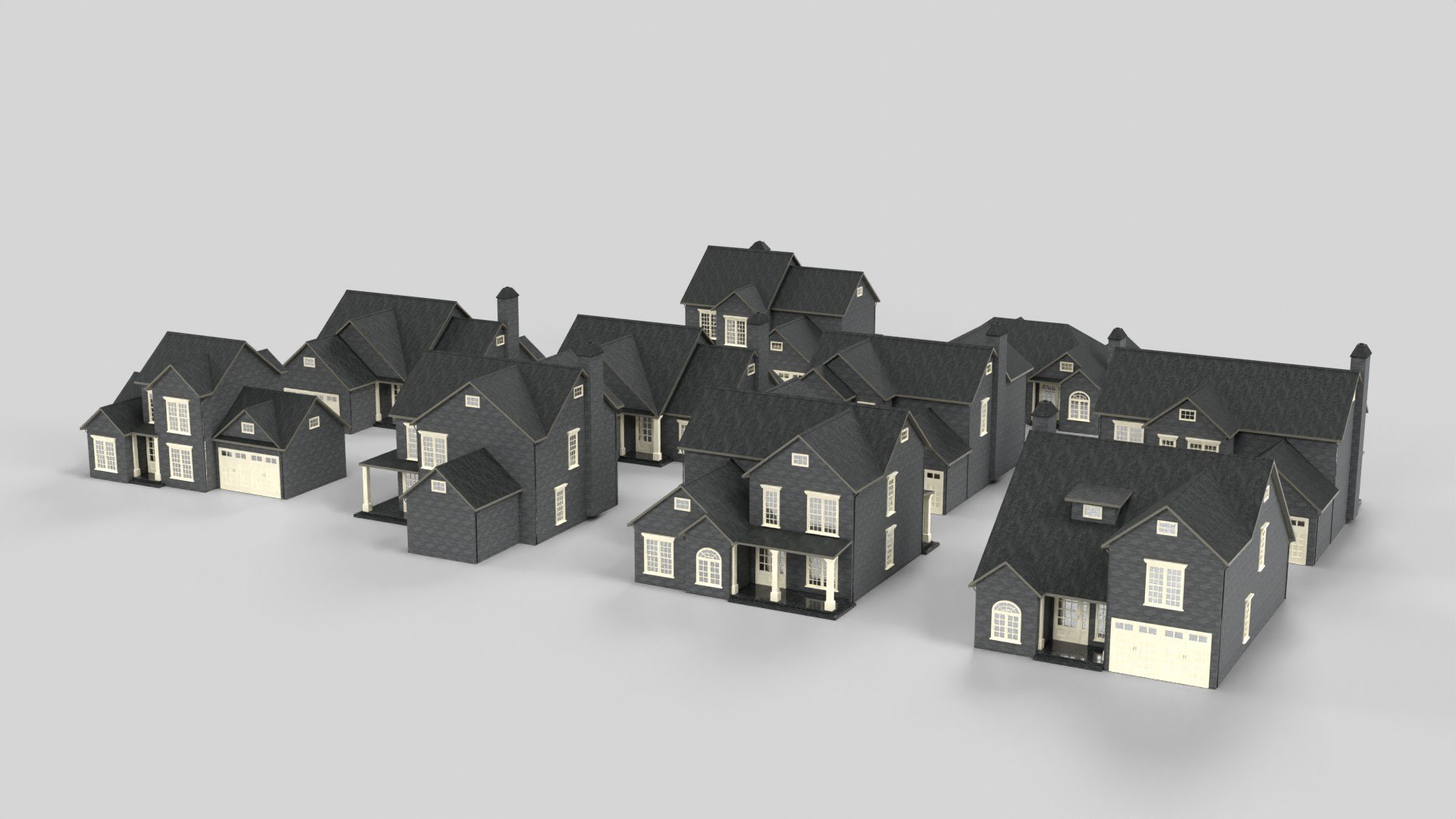 3D Model Neighborhood Houses Collection 10 Pack T1 - TurboSquid 2215195