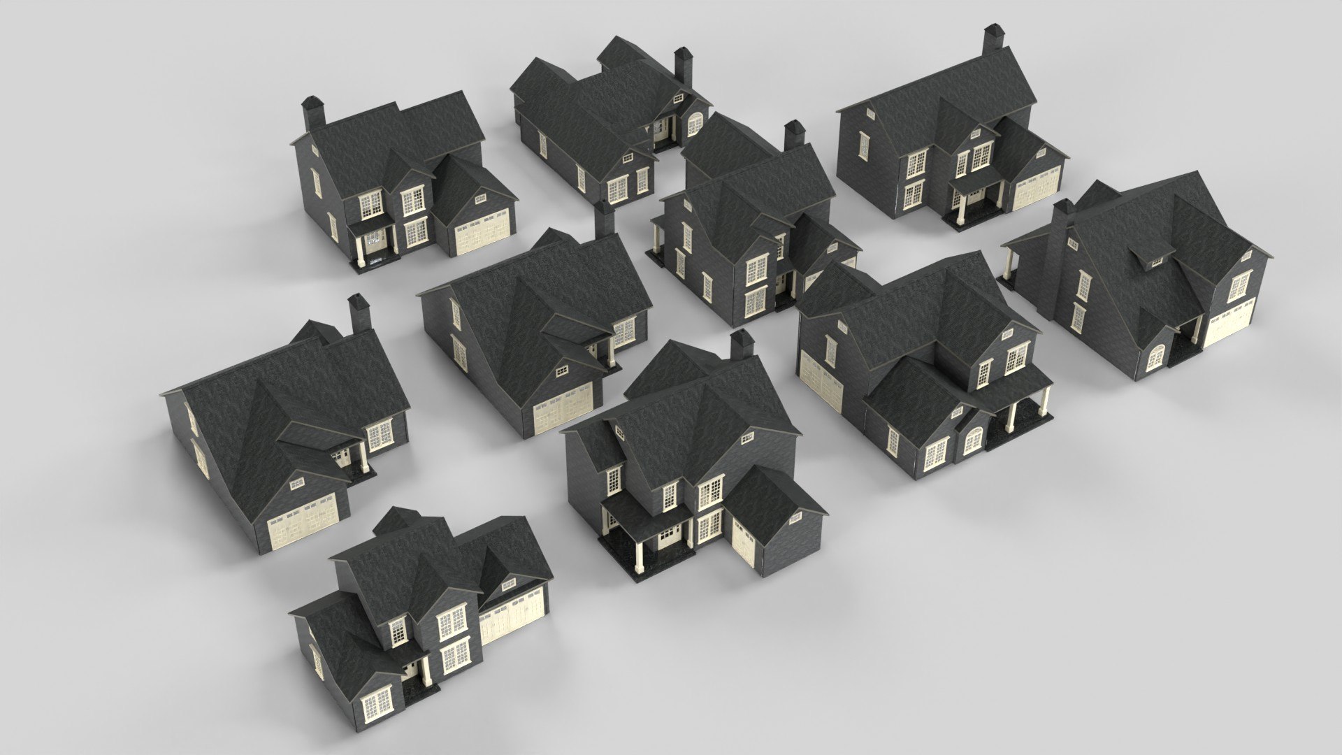 3D Model Neighborhood Houses Collection 10 Pack T1 - TurboSquid 2215195