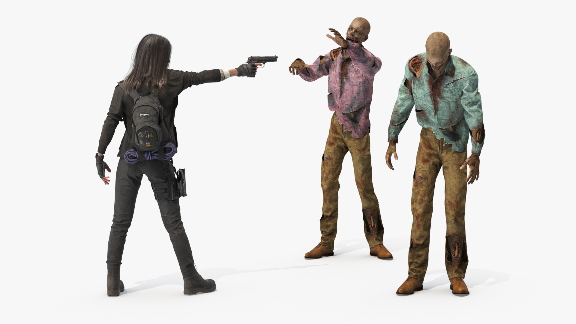 3D Zombie Chasing Survivor Woman - TurboSquid 2354720