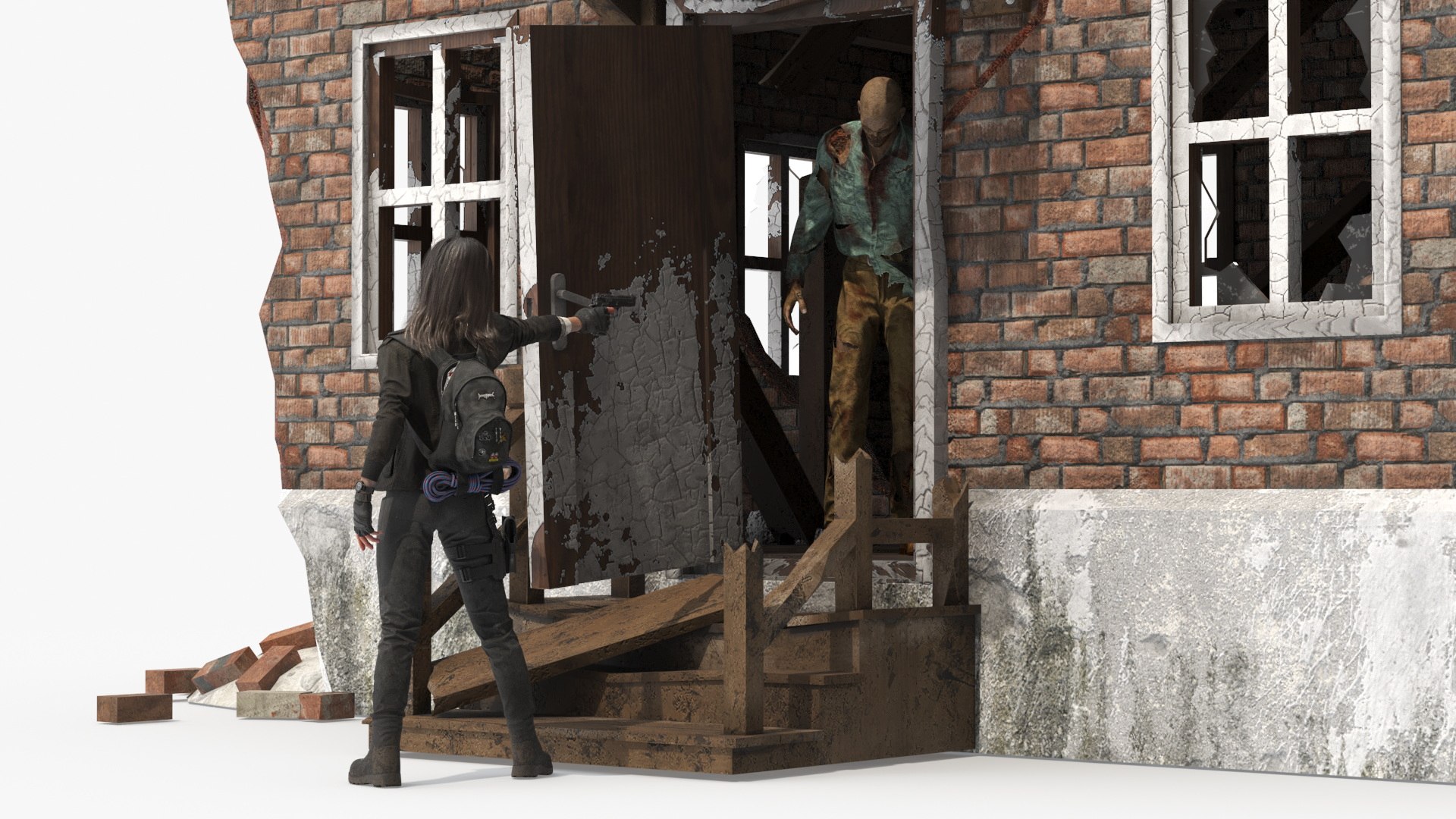 3D Zombie Chasing Survivor Woman - TurboSquid 2354720