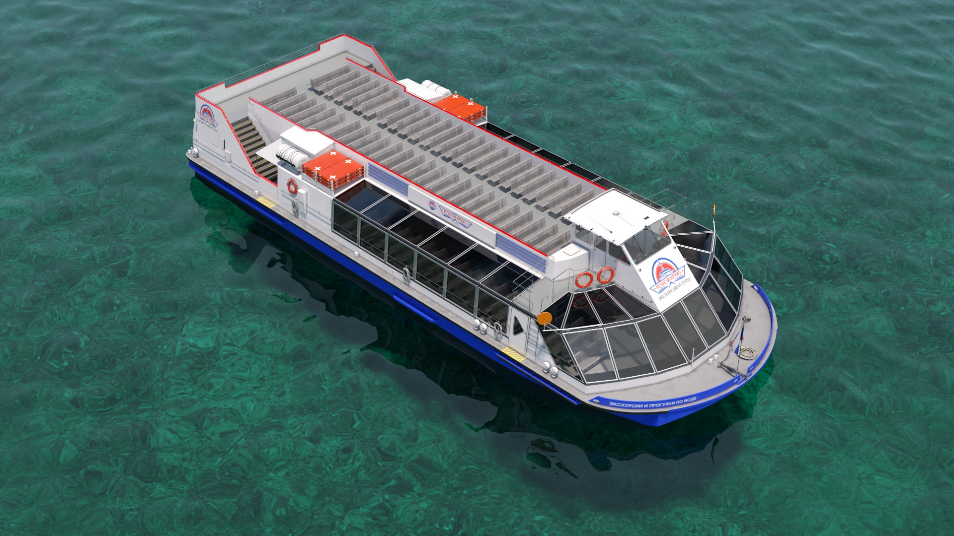 3D Sightseeing Boat Floating On Water - TurboSquid 2325171