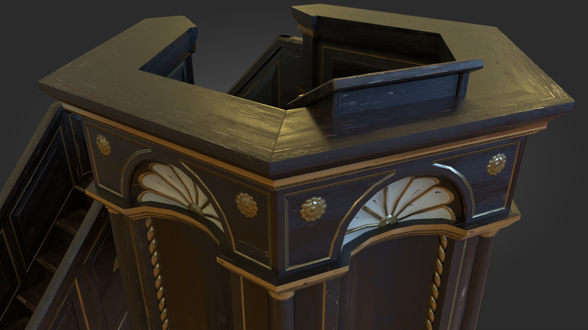 3D Medieval Church Pulpit Brown - PBR - TurboSquid 1816930