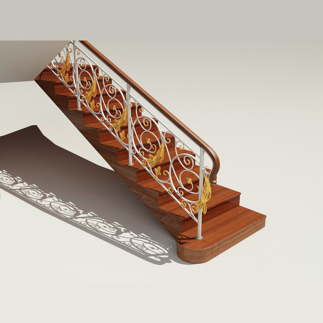 3d Wooden Staircase Classic Railings Model