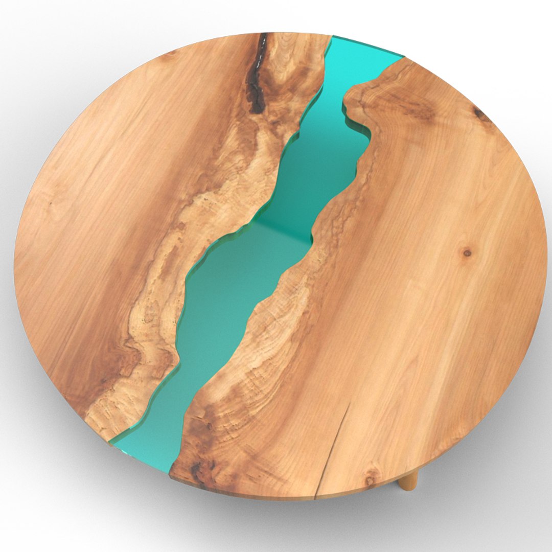 Wood Table Embedded Glass 3d Model