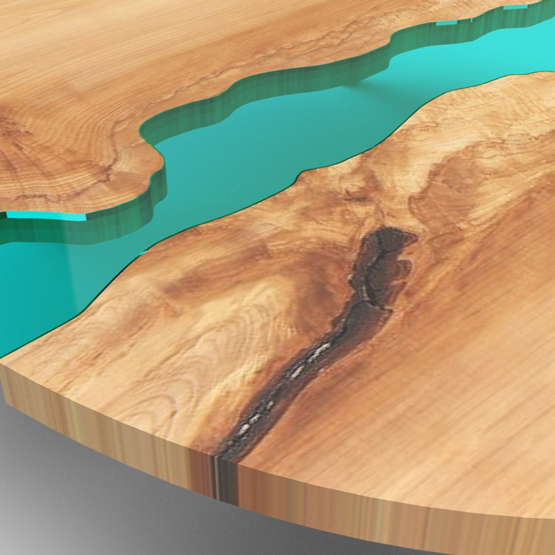 Wood Table Embedded Glass 3d Model