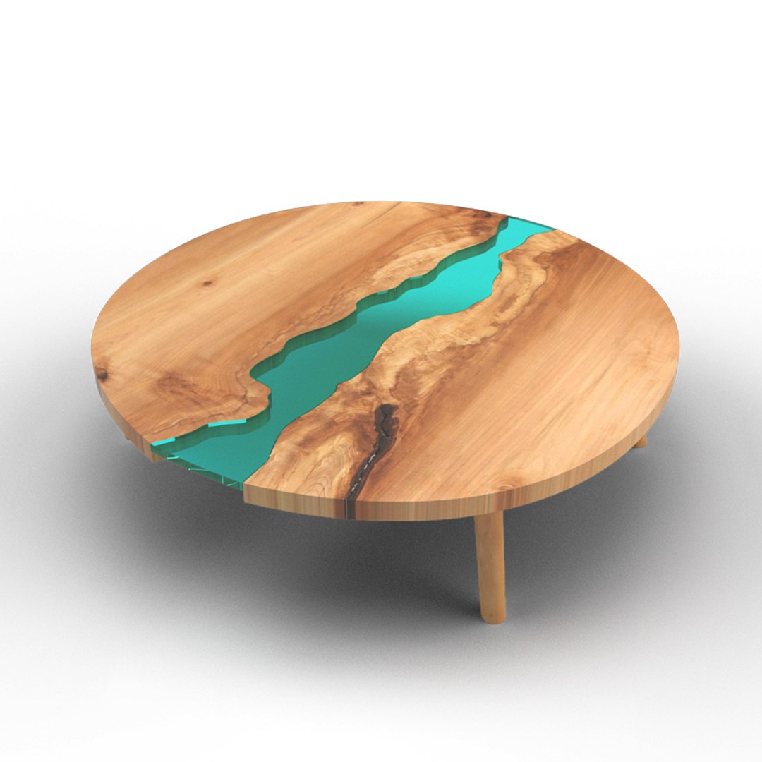 Wood Table Embedded Glass 3d Model