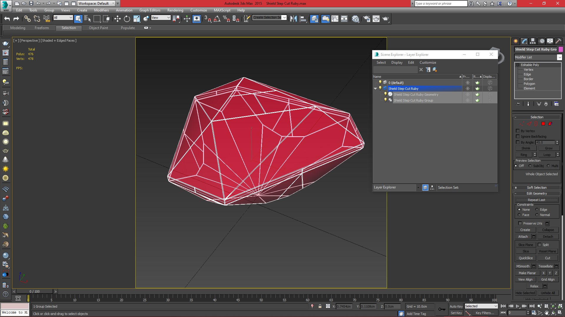 Shield Step Cut Ruby 3D - TurboSquid 1858088