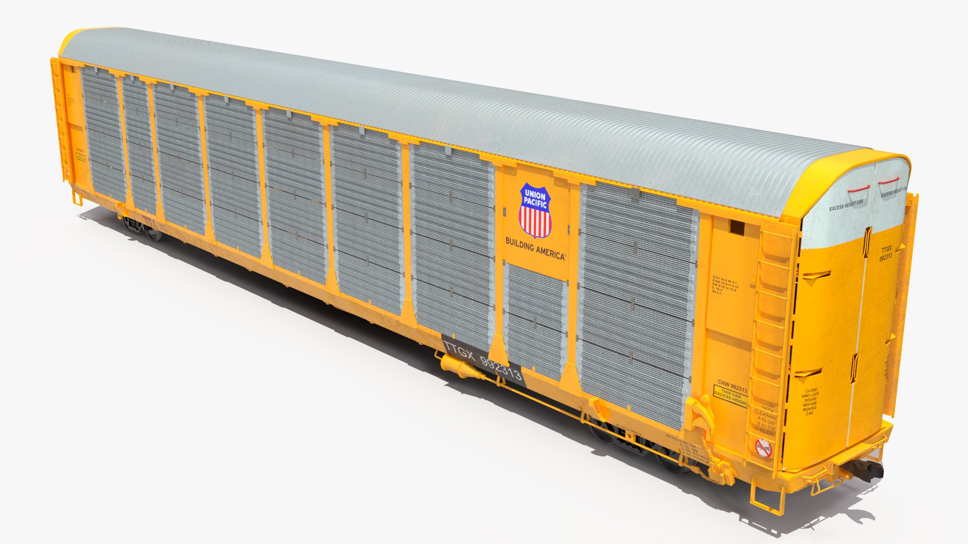 3D Union Pacific Tri Level Auto Rack Freight Car Yellow - TurboSquid ...