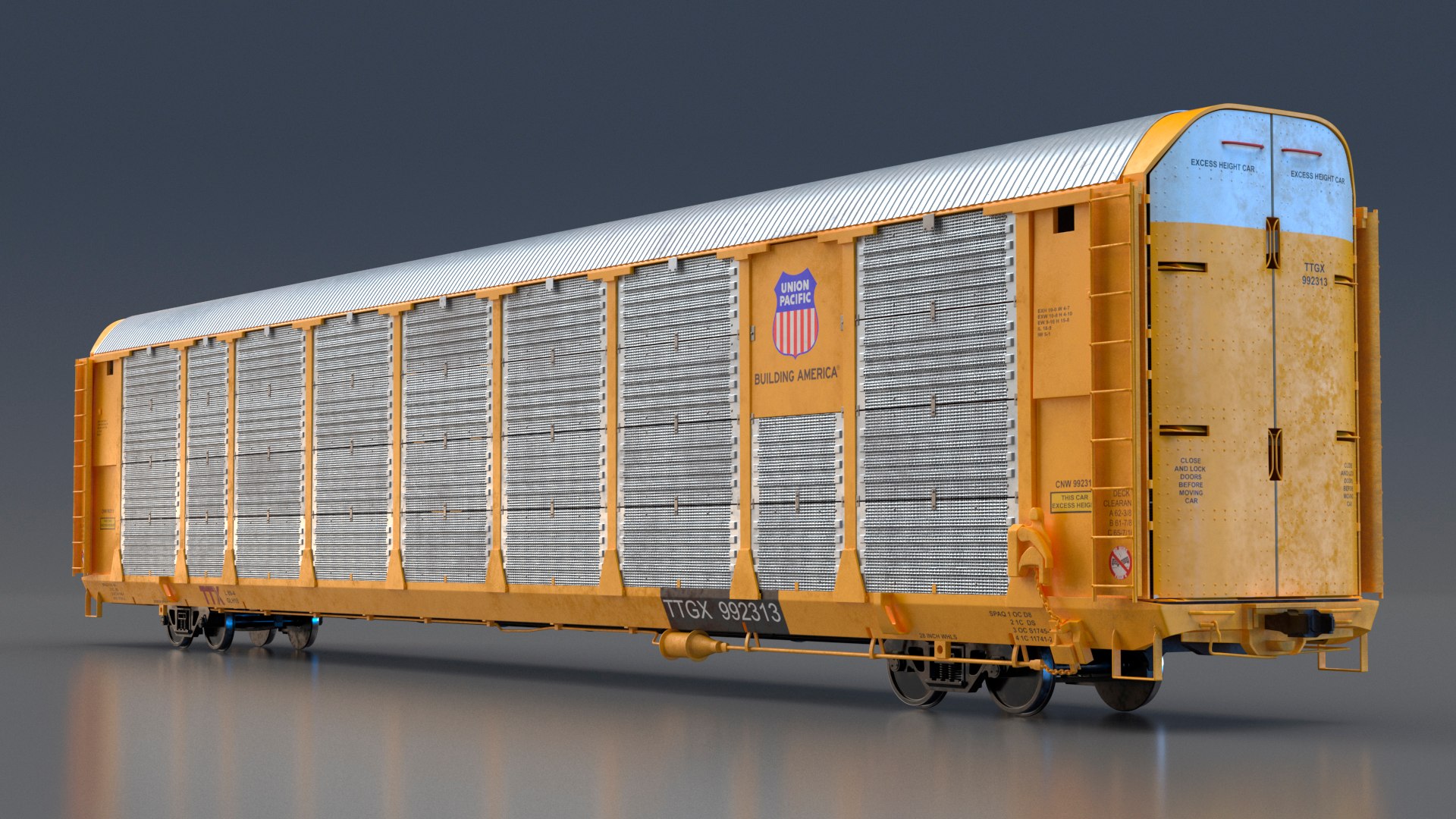 3D Union Pacific Tri Level Auto Rack Freight Car Yellow - TurboSquid 2304667