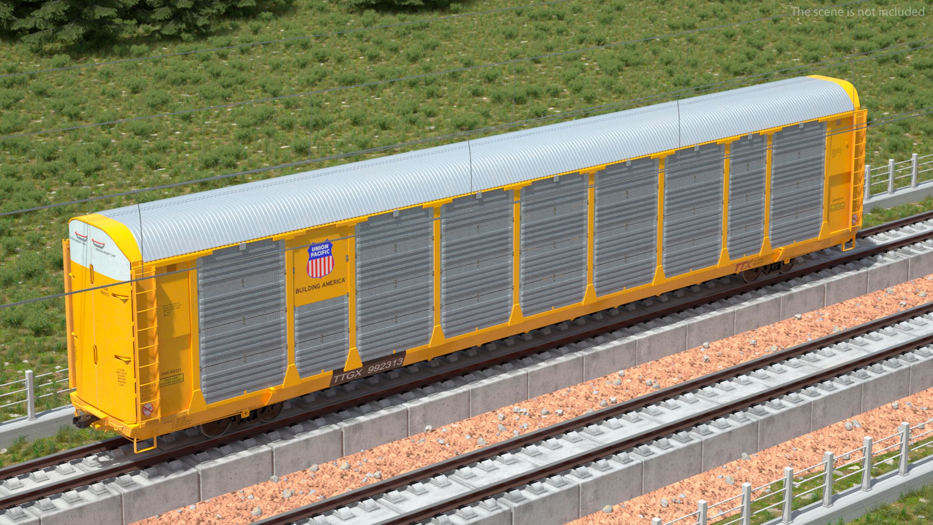 3D Union Pacific Tri Level Auto Rack Freight Car Yellow - TurboSquid ...