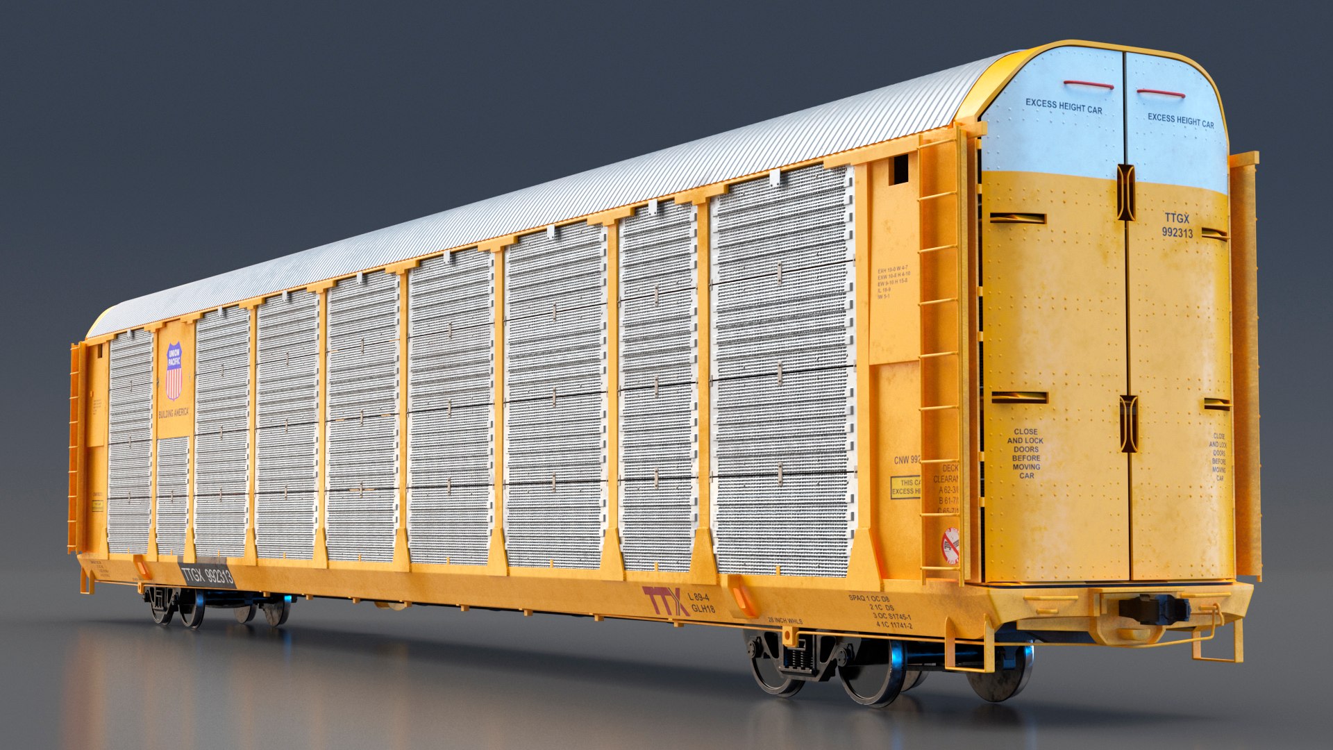 3D Union Pacific Tri Level Auto Rack Freight Car Yellow - TurboSquid ...