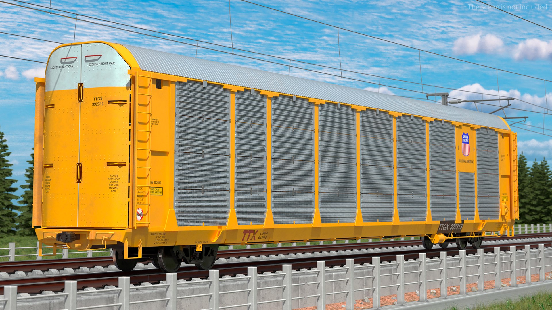 3D Union Pacific Tri Level Auto Rack Freight Car Yellow - TurboSquid ...