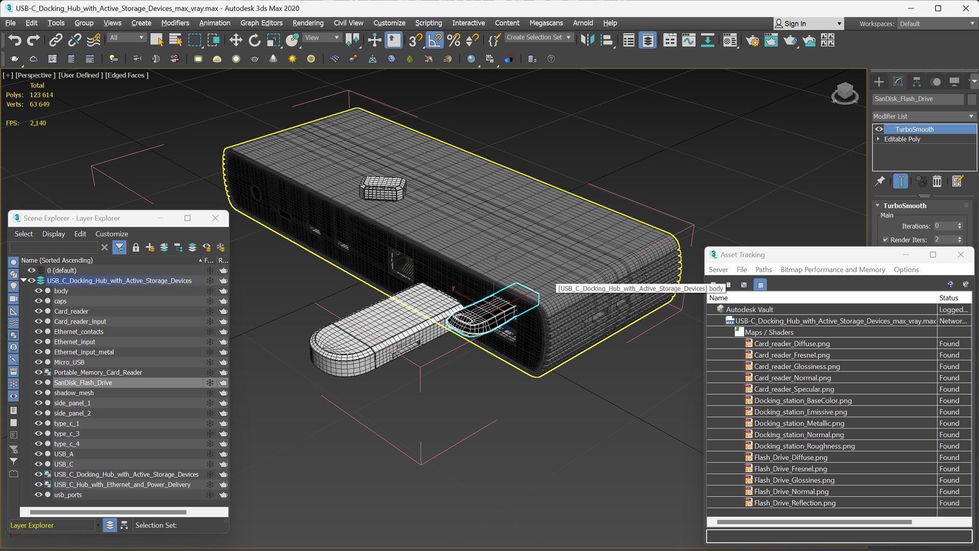 USB-C Docking Hub With Active Storage Devices 3D Model - TurboSquid 2413210