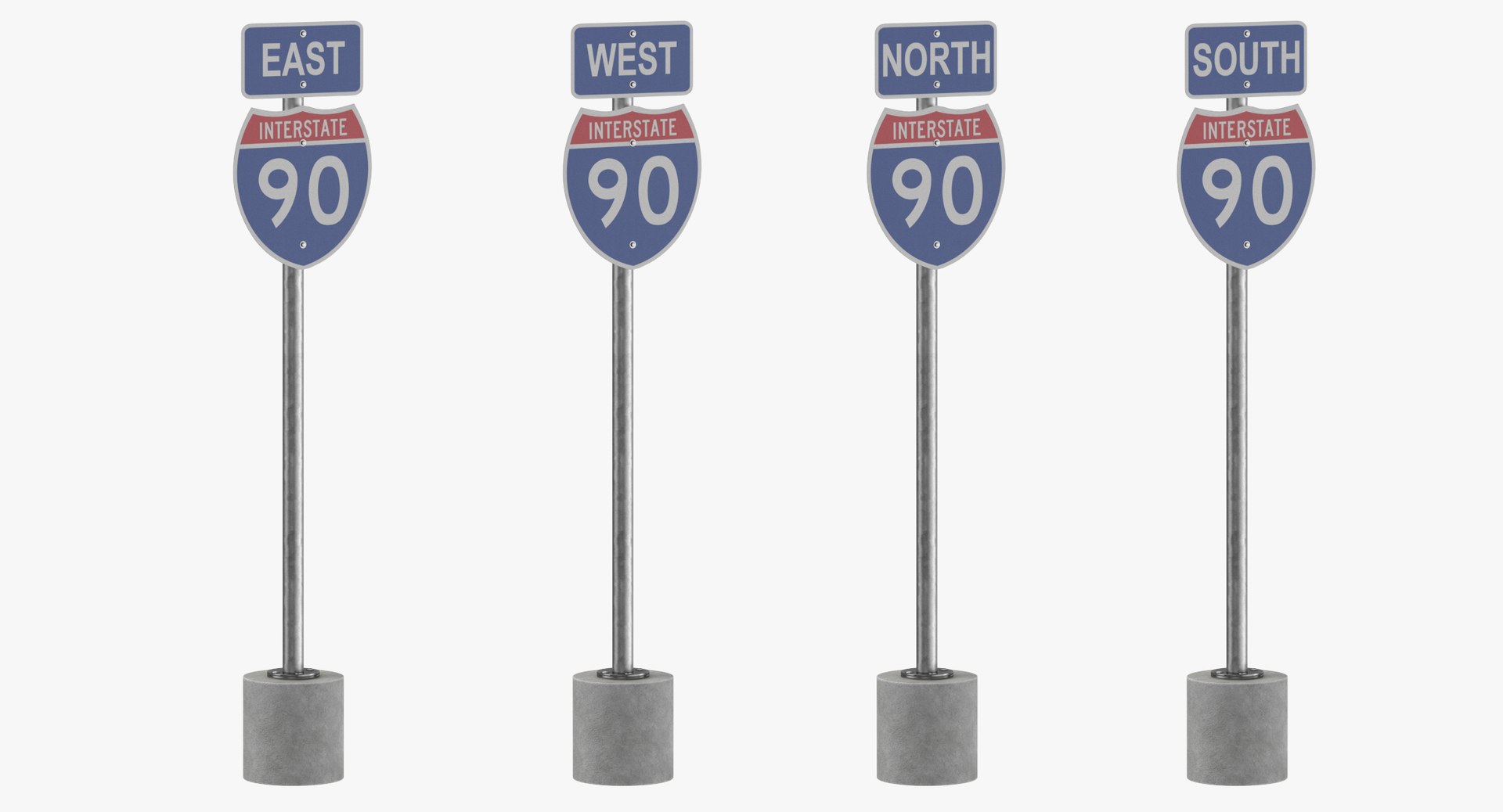 Interstate Highway Signs Cylinder, Square And U Shape 3D - TurboSquid ...