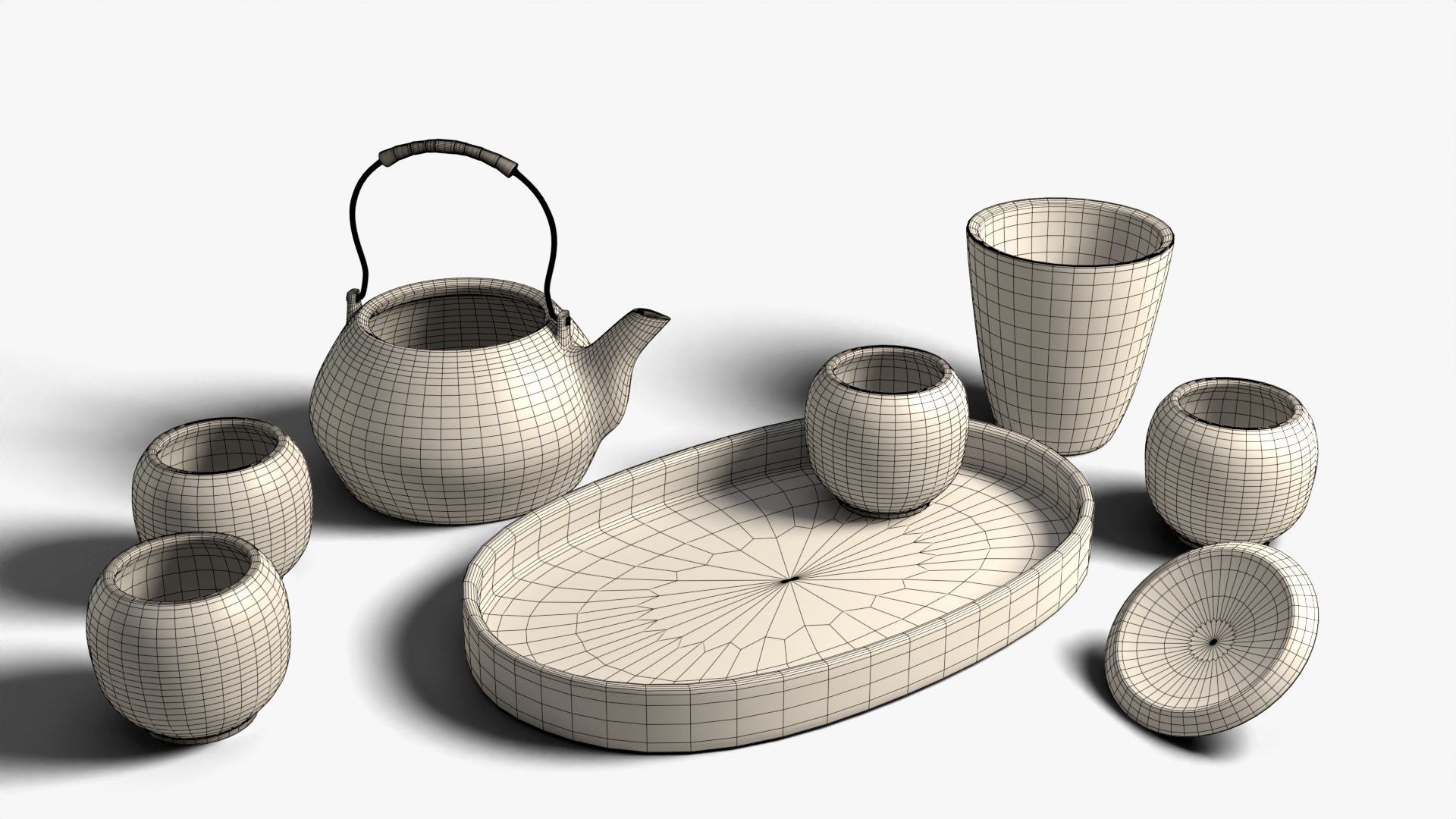3D Japan Tea Pot Set Low Poly Model - TurboSquid 1802246