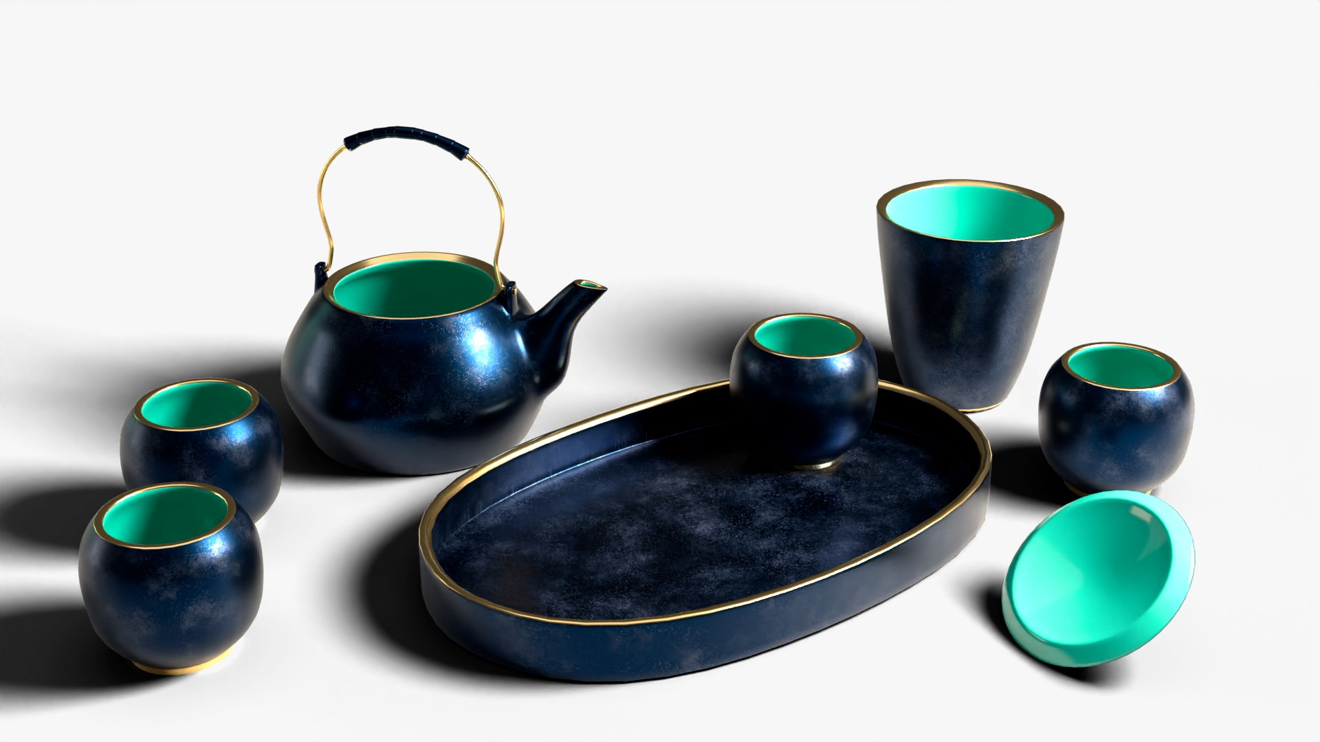 3D Japan Tea Pot Set Low Poly Model - TurboSquid 1802246