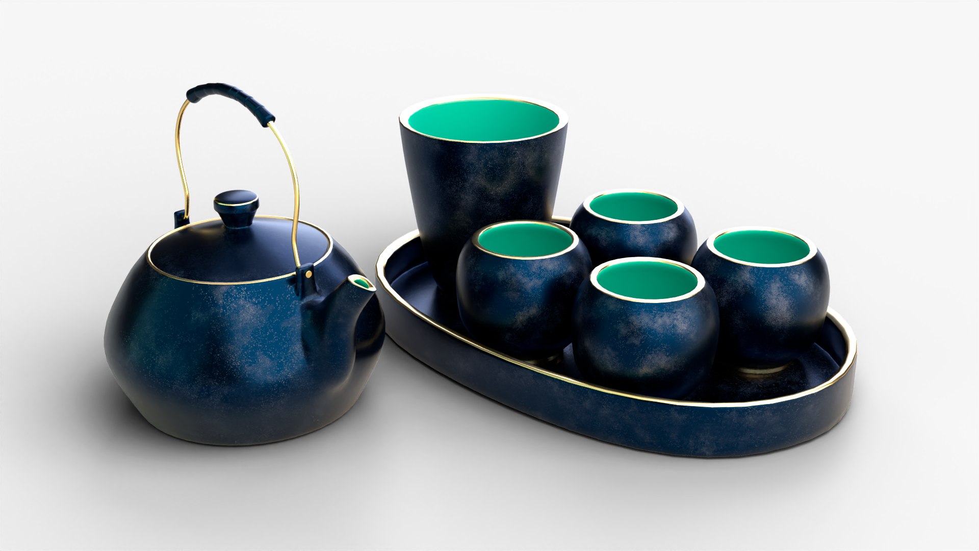 3D Japan Tea Pot Set Low Poly Model - TurboSquid 1802246