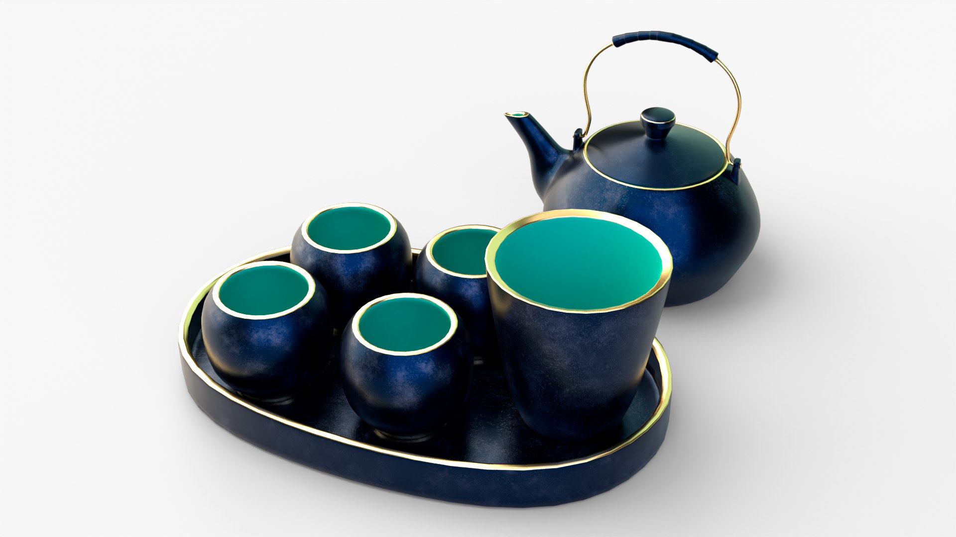 3D Japan Tea Pot Set Low Poly Model - TurboSquid 1802246