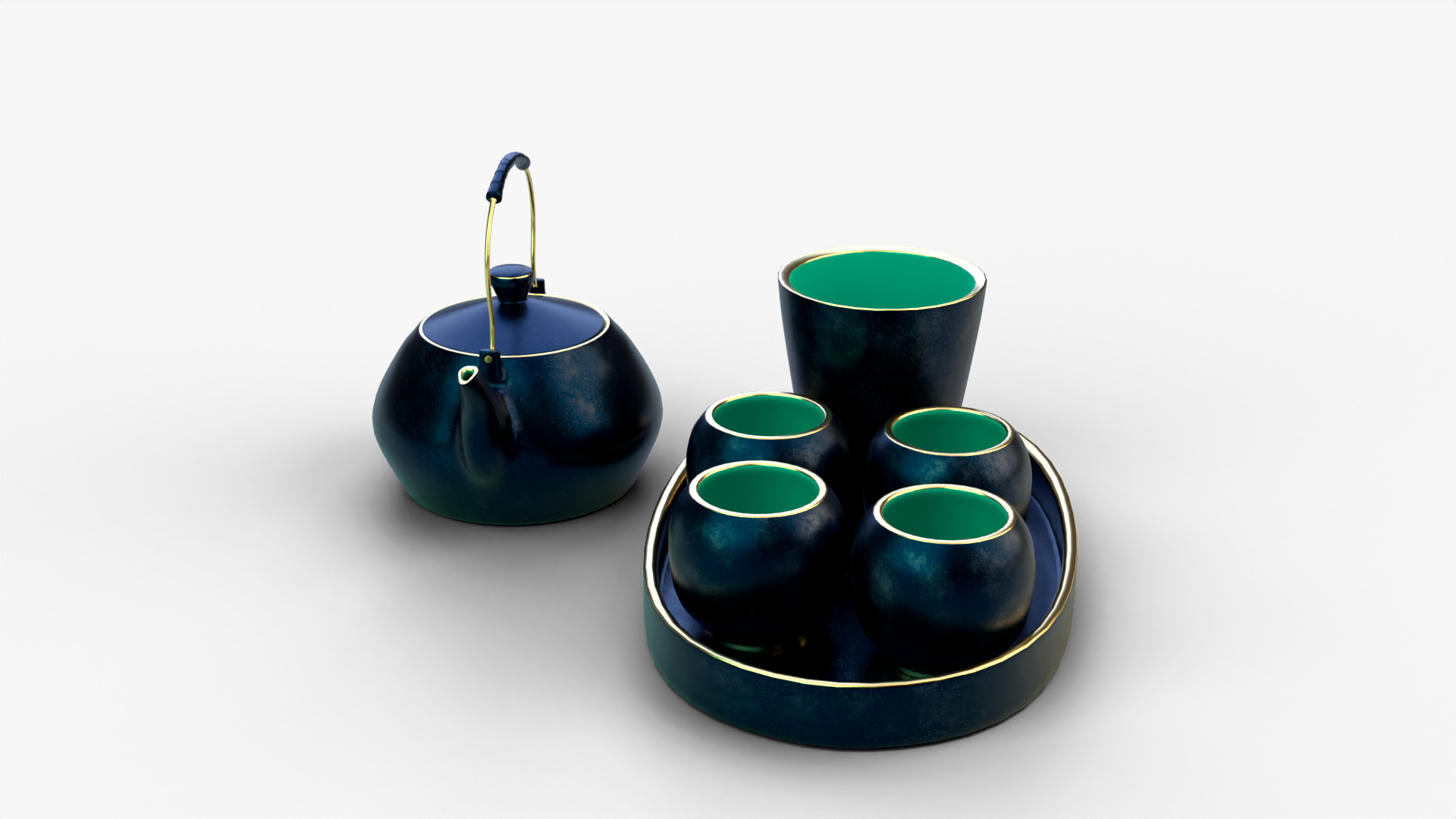 3D Japan Tea Pot Set Low Poly Model - TurboSquid 1802246