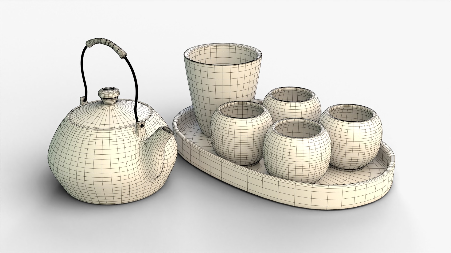 3D Japan Tea Pot Set Low Poly Model - TurboSquid 1802246