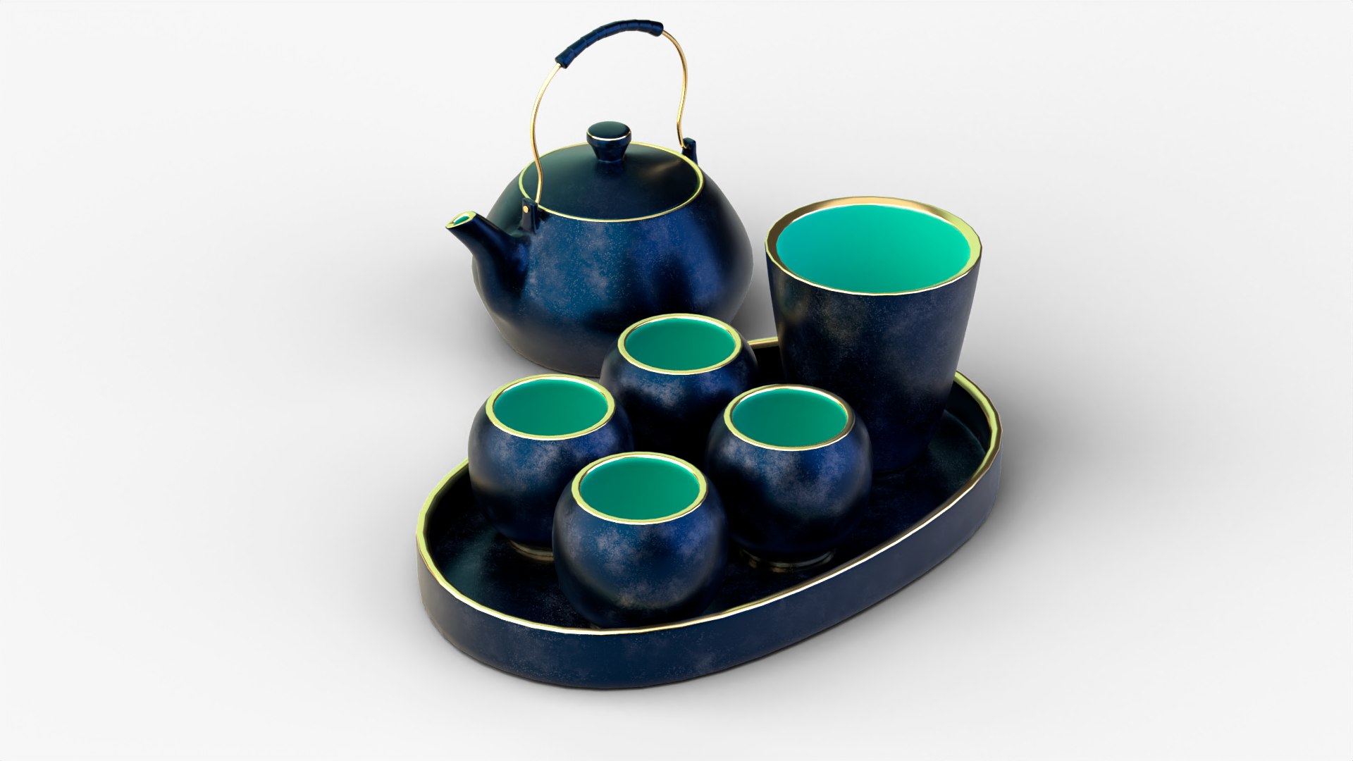 3D Japan Tea Pot Set Low Poly Model - TurboSquid 1802246