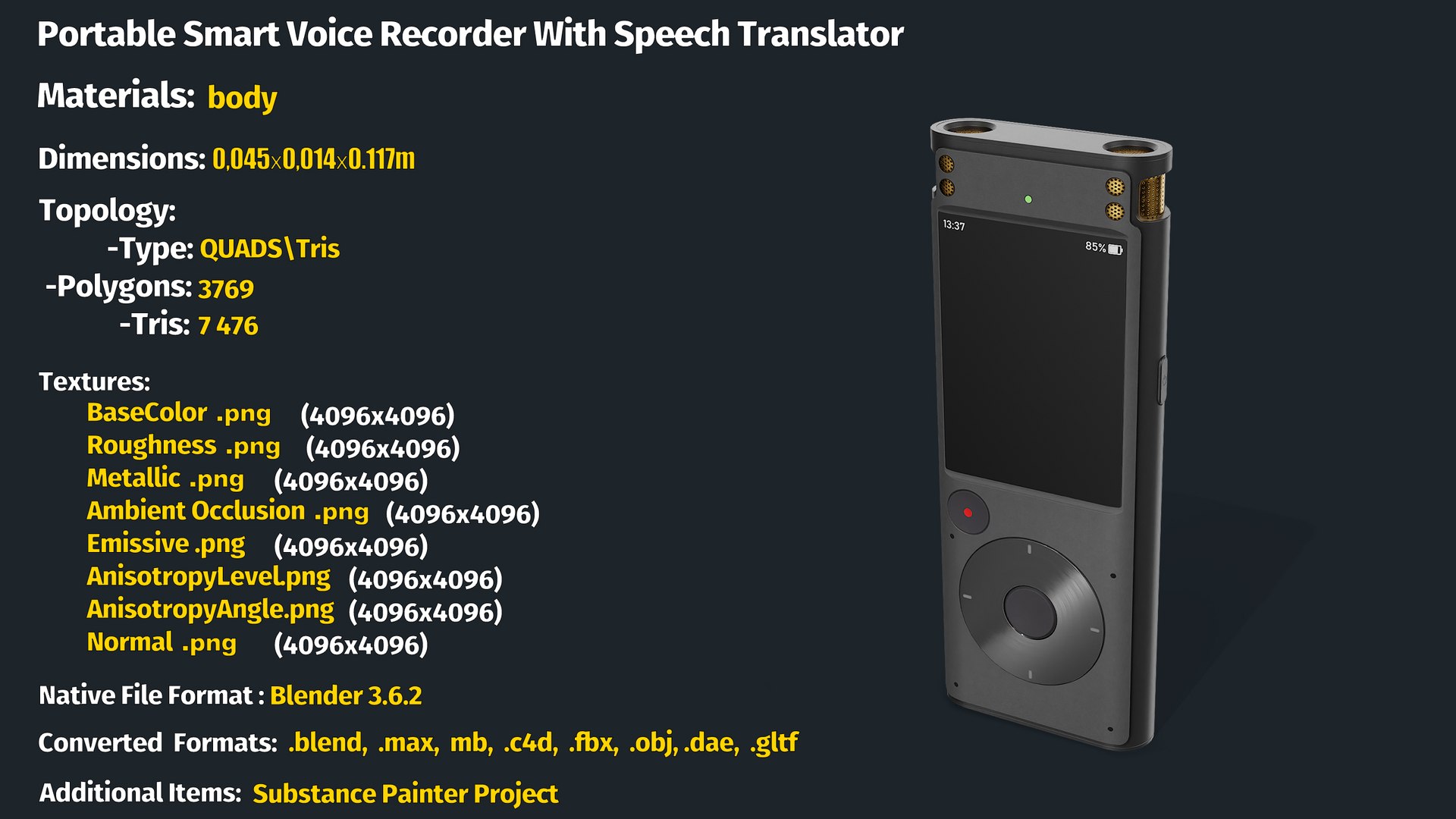 3D Portable Smart Voice Recorder With Speech Translator - TurboSquid ...