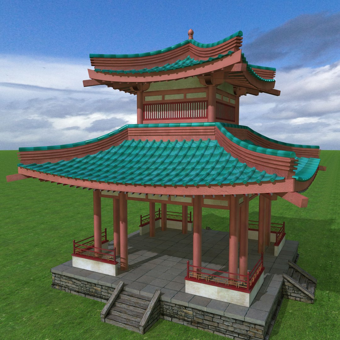 oriental pagoda temple 3d obj