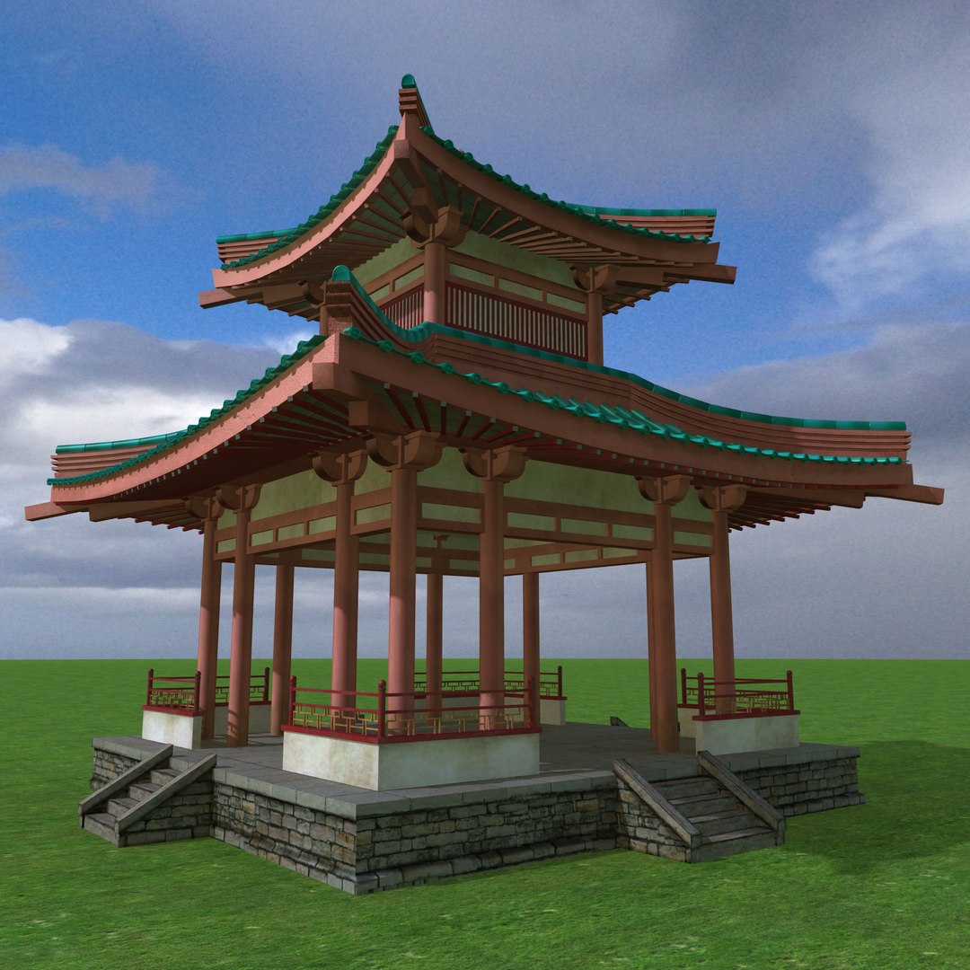 oriental pagoda temple 3d obj