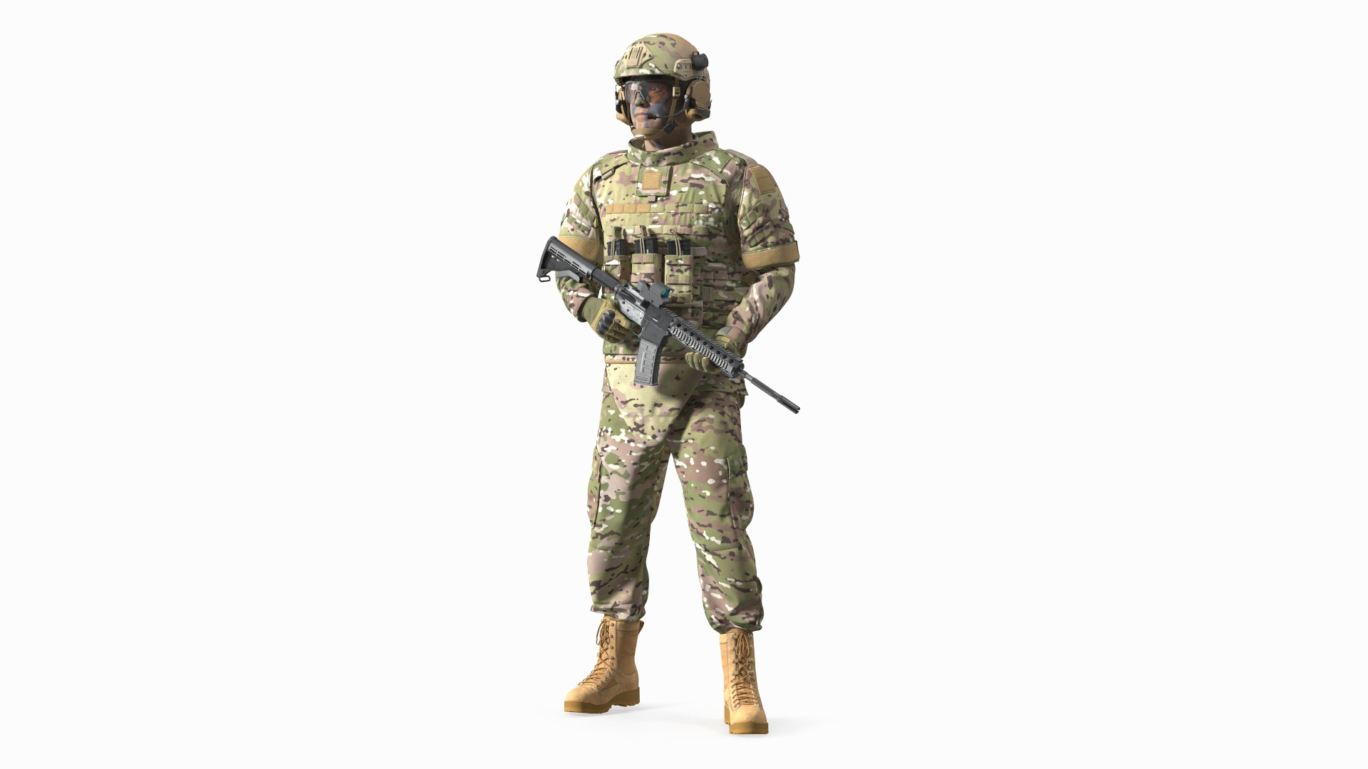 3D Soldier In Green Tactical Gear With Rifle Standing - TurboSquid 2270536