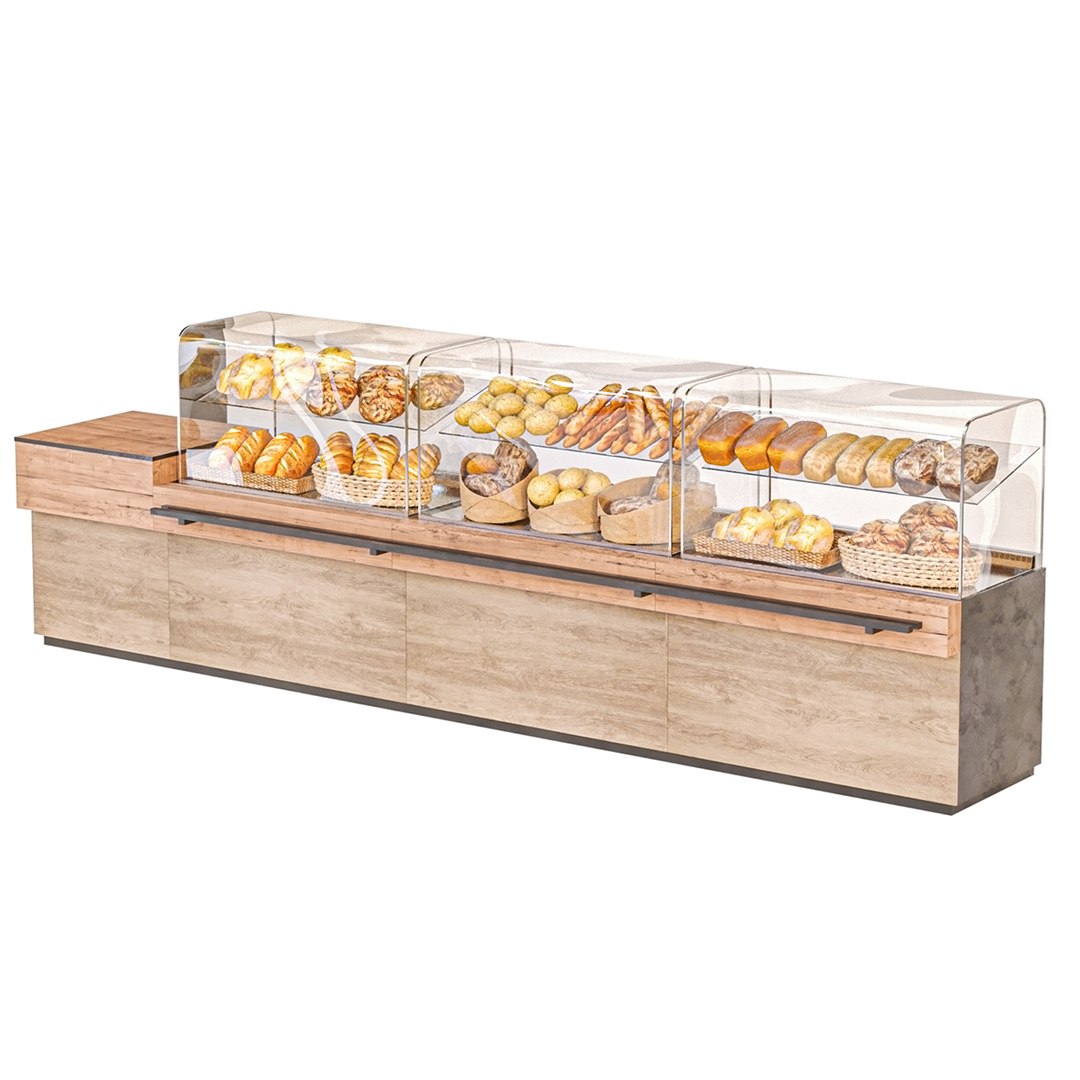 Showcase With Pastries Bread And Sweets 3D Model - TurboSquid 2207586