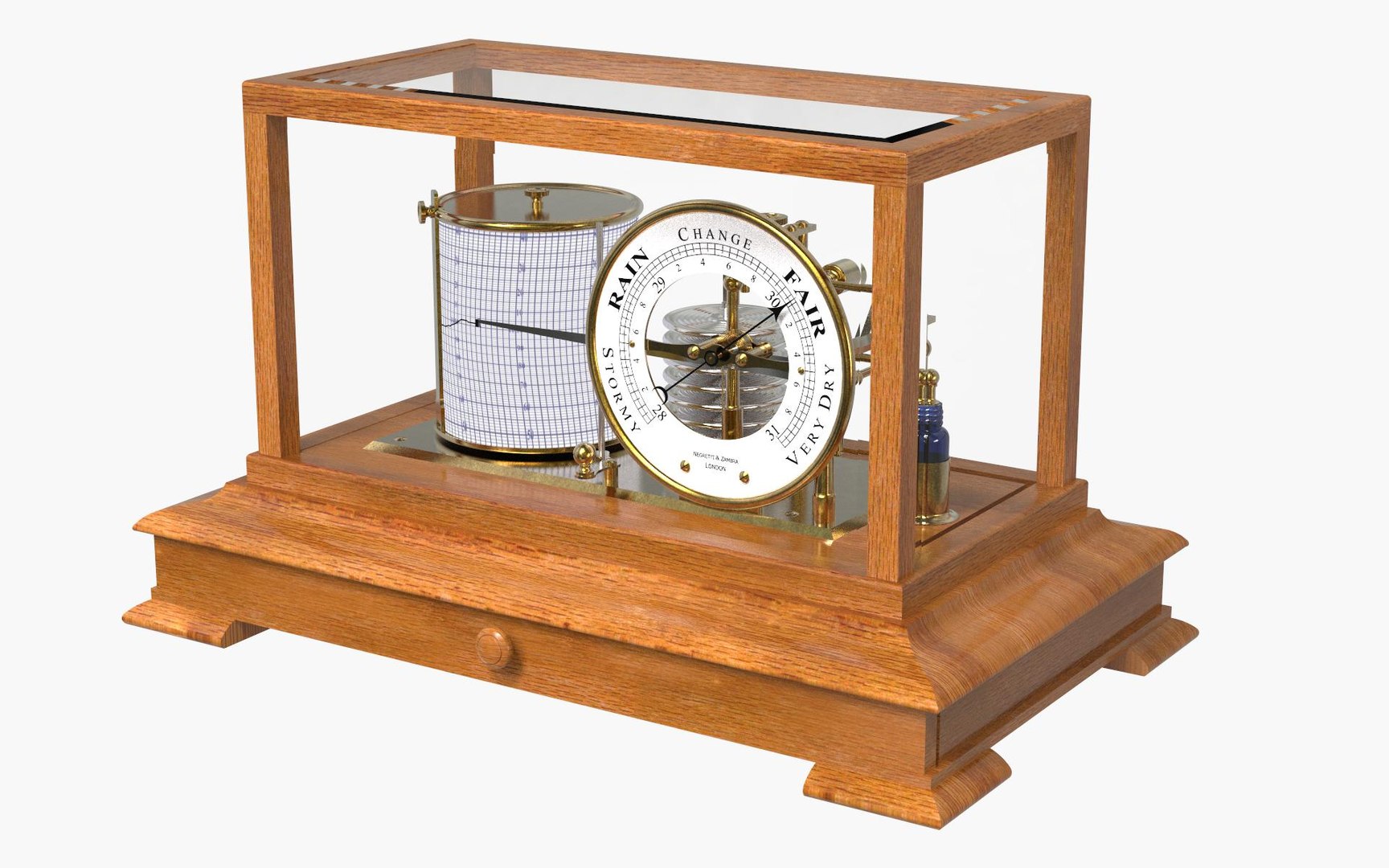 3D Antique Drum Barograph And Barometer - TurboSquid 2012527