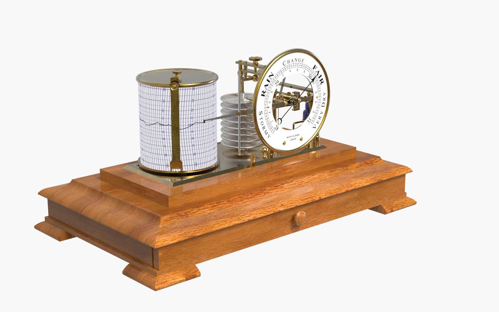 3D Antique Drum Barograph And Barometer - TurboSquid 2012527
