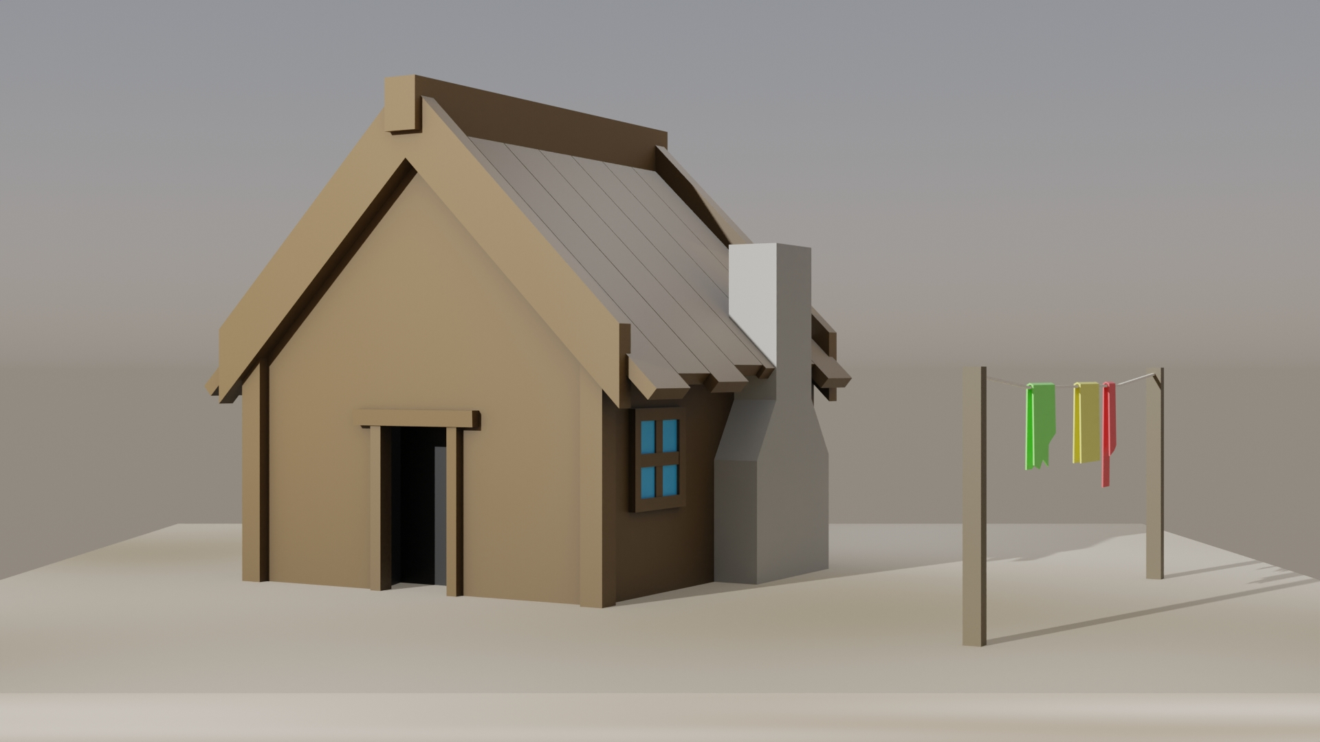 Free House And Clothesline 3D Model - TurboSquid 2207354