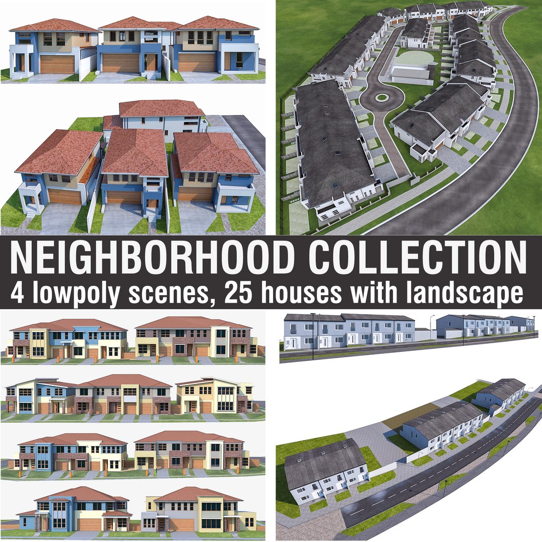 3D Neighborhood Houses Collection - 4 Pack Model - TurboSquid 1751351