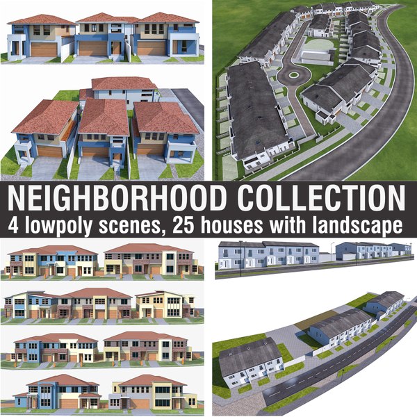 3D Neighborhood Houses Collection - 4 Pack model - TurboSquid 1751351