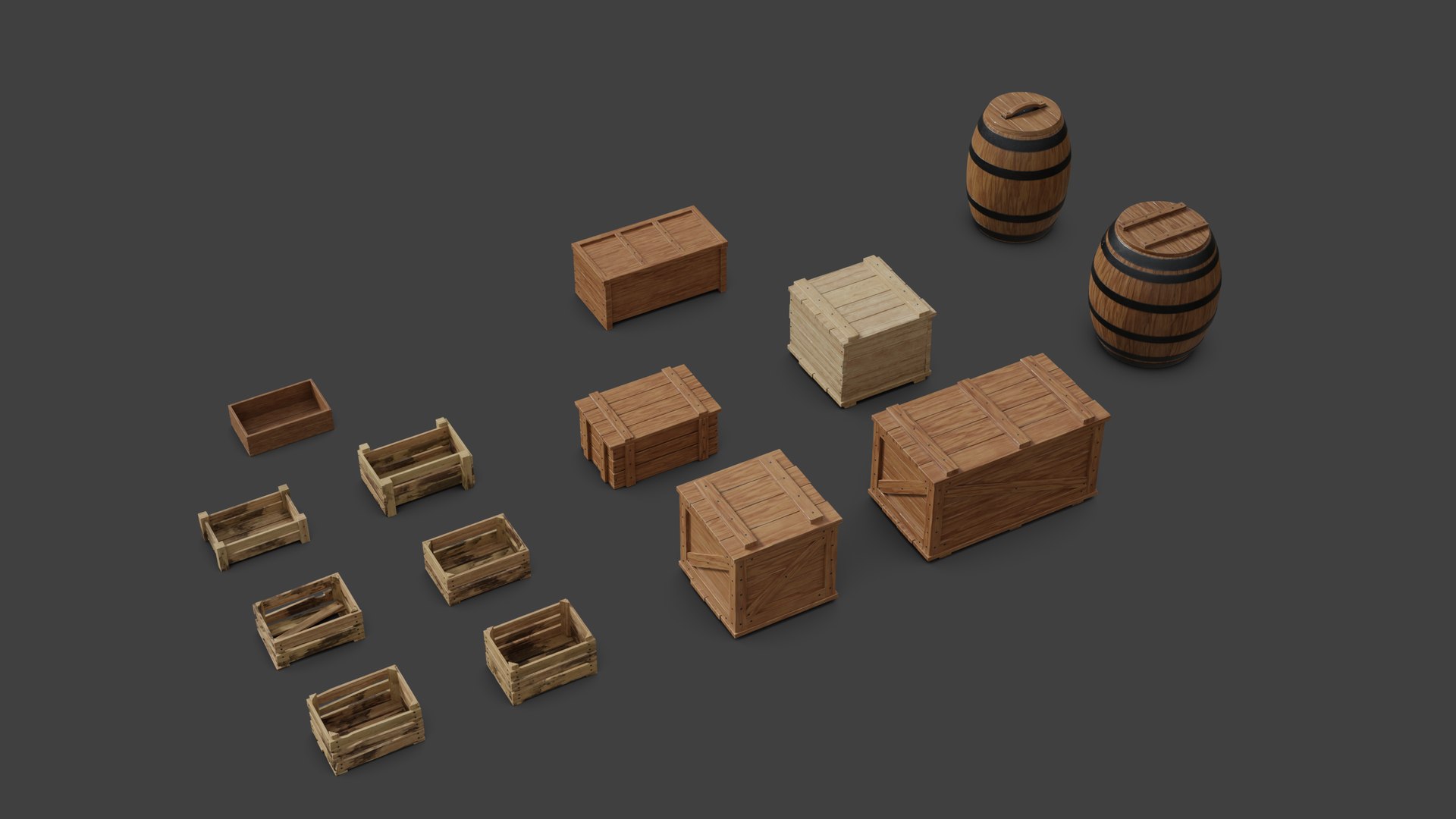 3D Model Medieval Wooden Crate Pack - Clean - TurboSquid 1906156