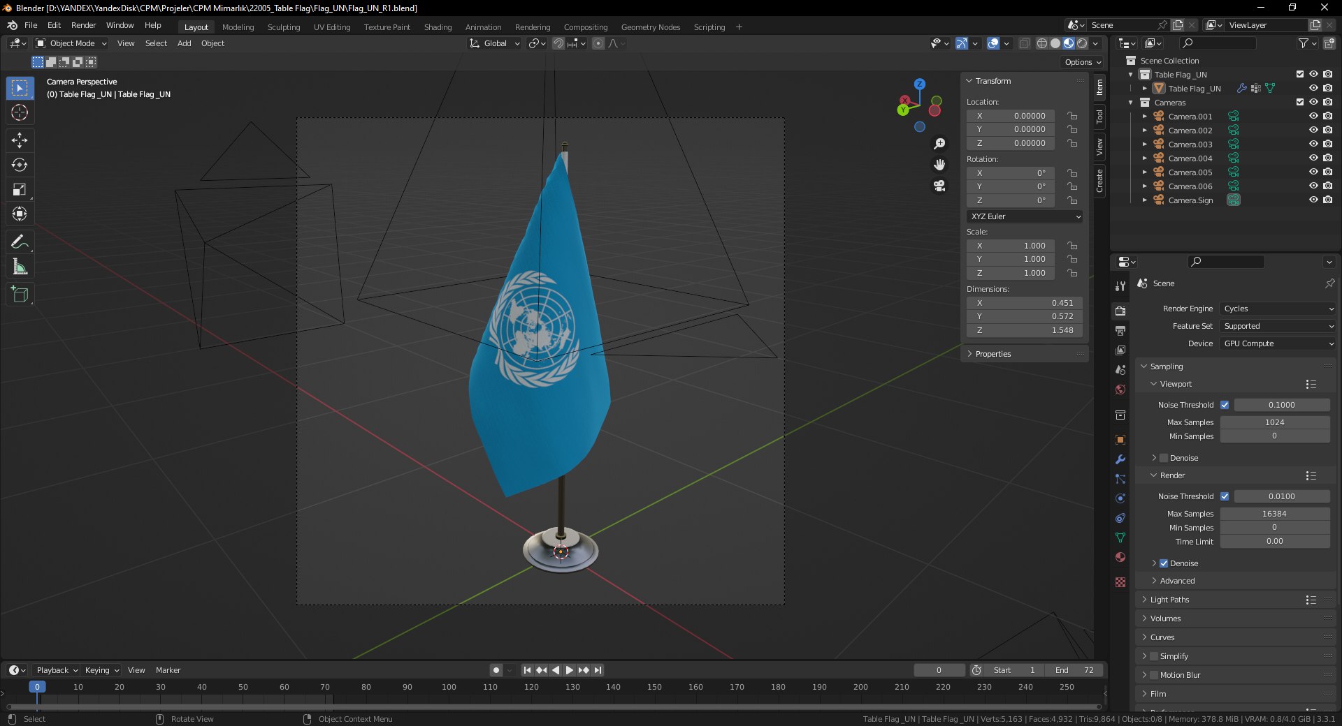 3D Table Flag UN Model - TurboSquid 1977159