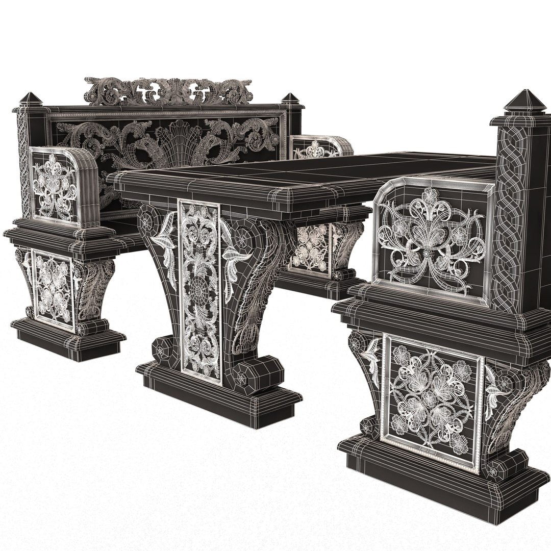 Stone Bench And Table 04 3D Model - TurboSquid 2199606