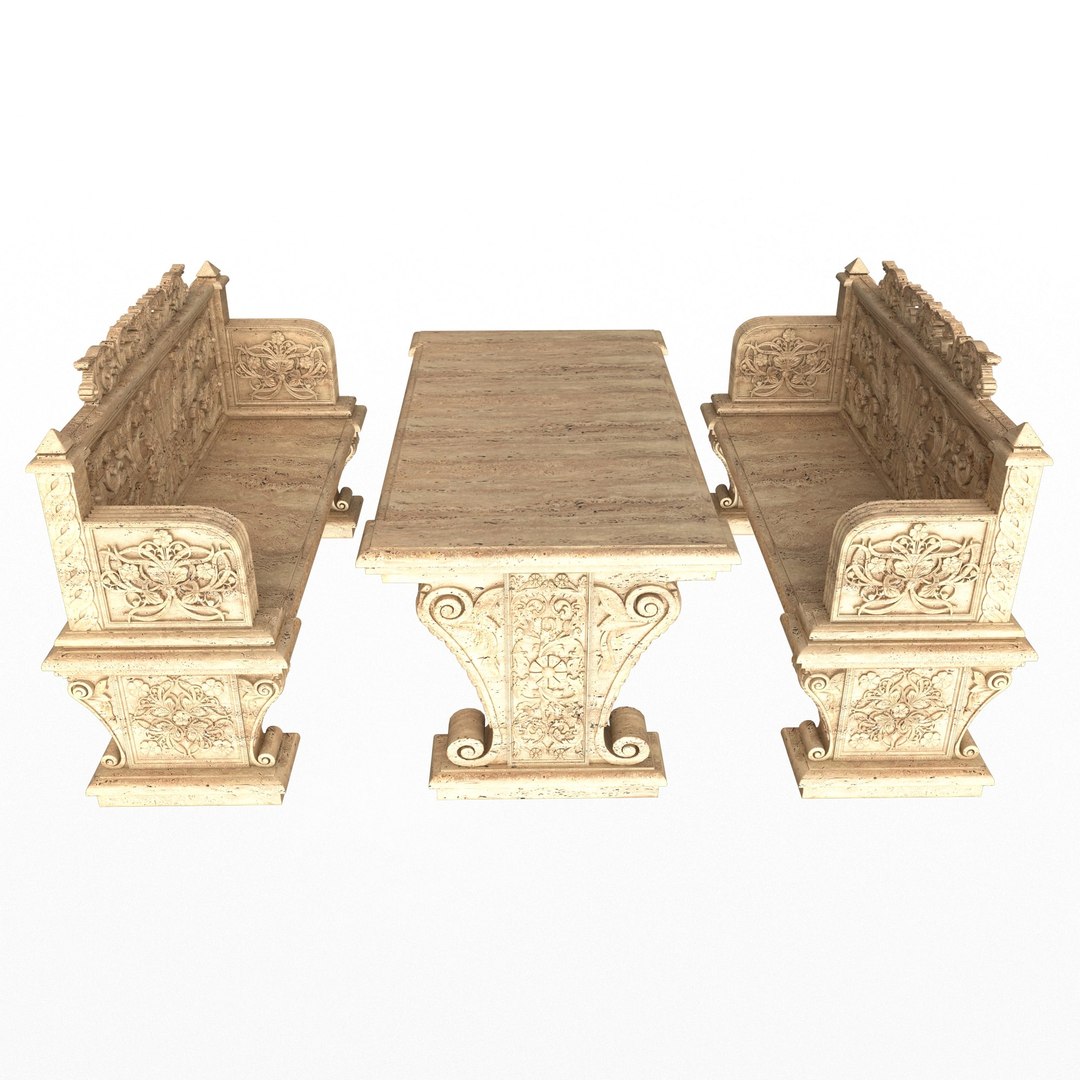 Stone Bench And Table 04 3D Model - TurboSquid 2199606
