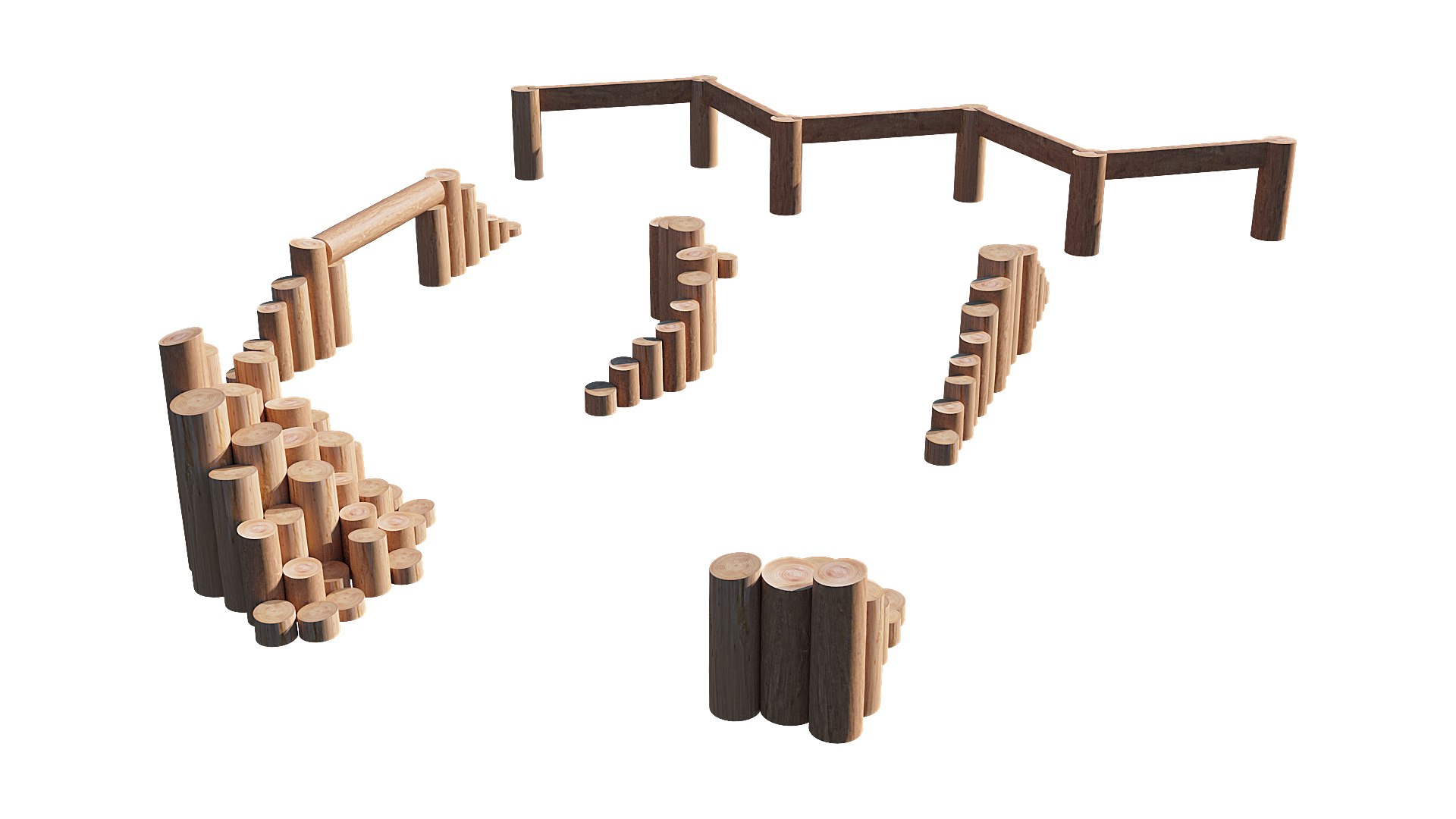 3D Model Playground Wooden Log Balance Beam Set - TurboSquid 1719856