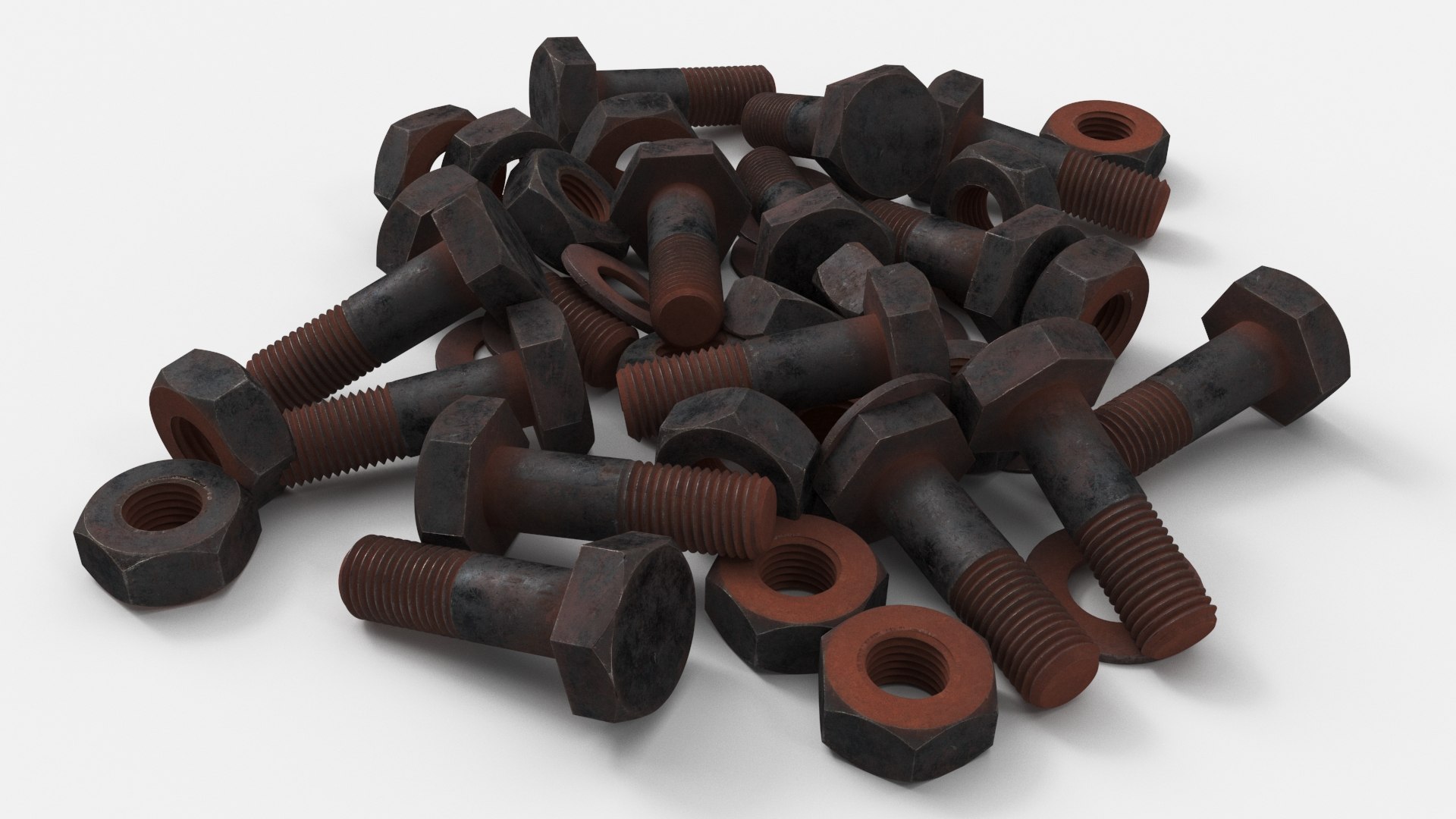 Old Rusty Iron Hex Bolts Nuts 3D - TurboSquid 2116721