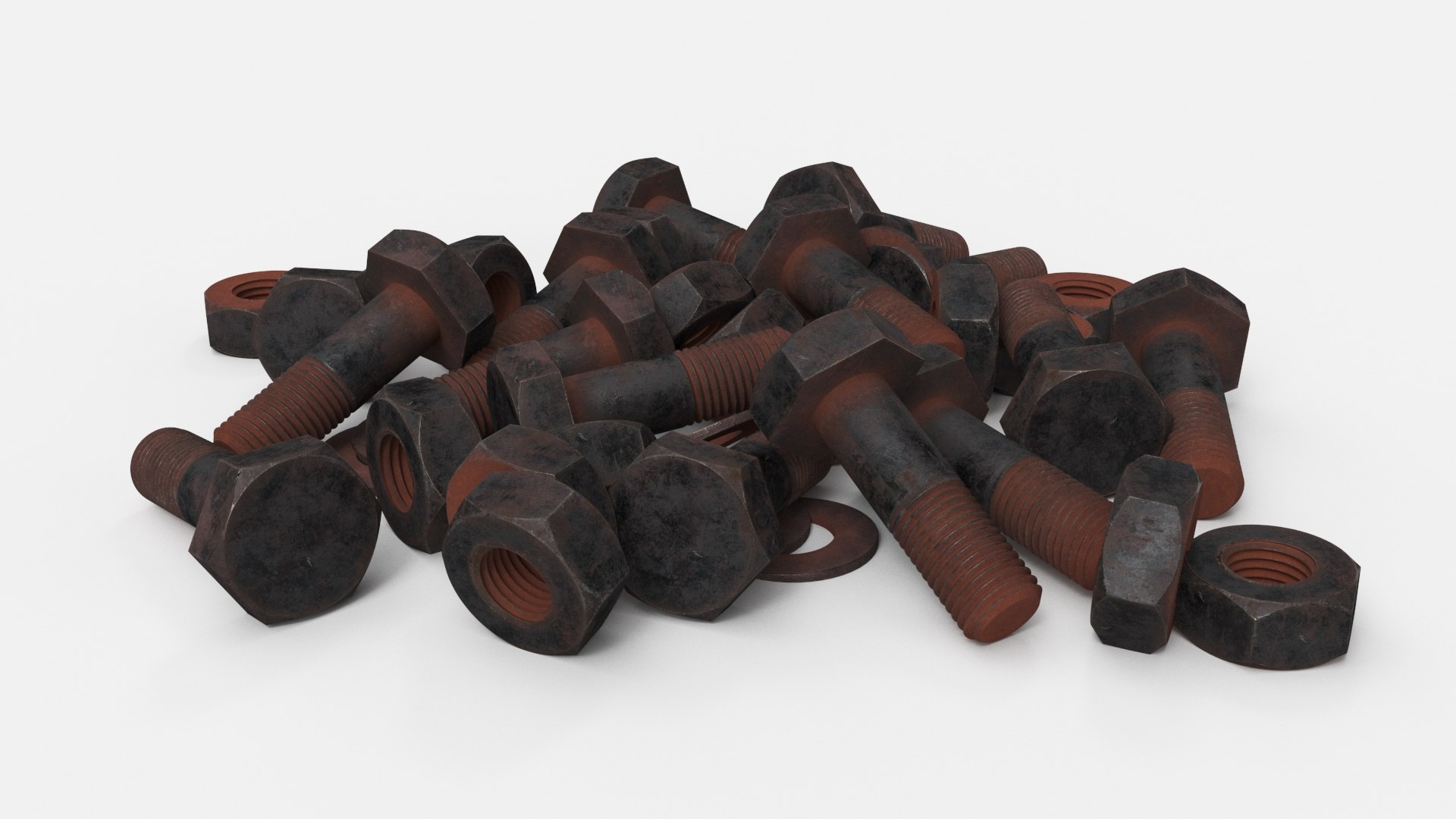 Old Rusty Iron Hex Bolts Nuts 3D - TurboSquid 2116721