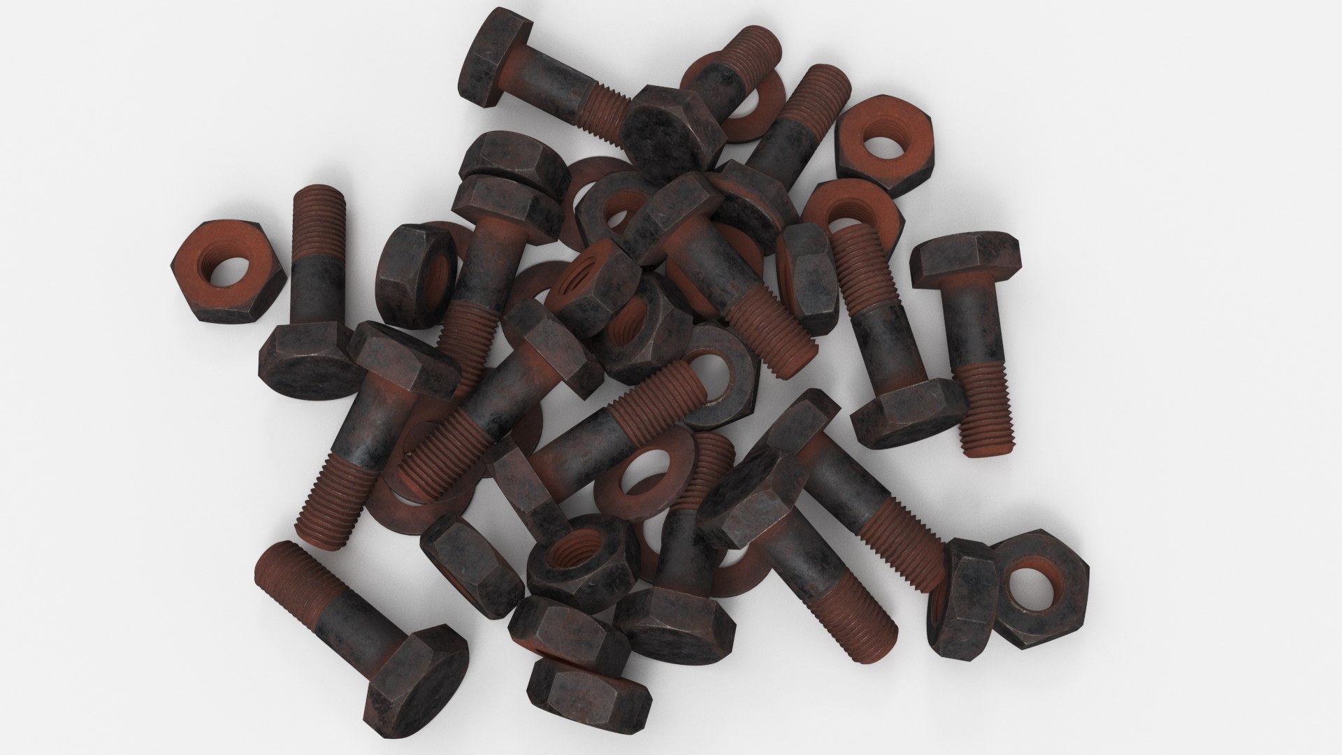 Old Rusty Iron Hex Bolts Nuts 3D - TurboSquid 2116721
