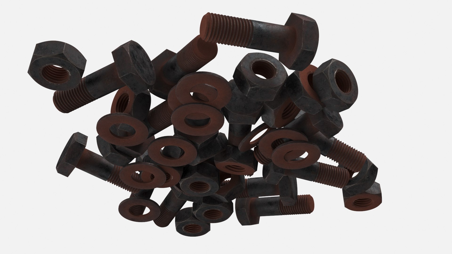 Old Rusty Iron Hex Bolts Nuts 3D - TurboSquid 2116721