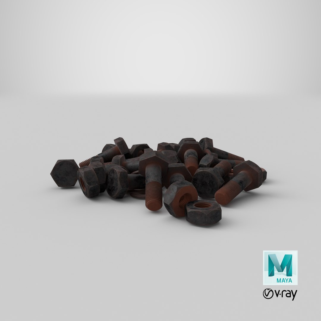 Old Rusty Iron Hex Bolts Nuts 3D - TurboSquid 2116721